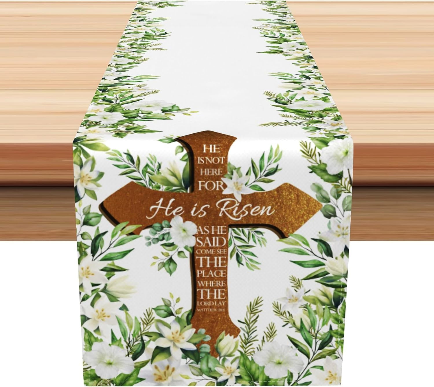 He Is Risen Easter Table Runner - 120x13" Linen Spring Flowers ...