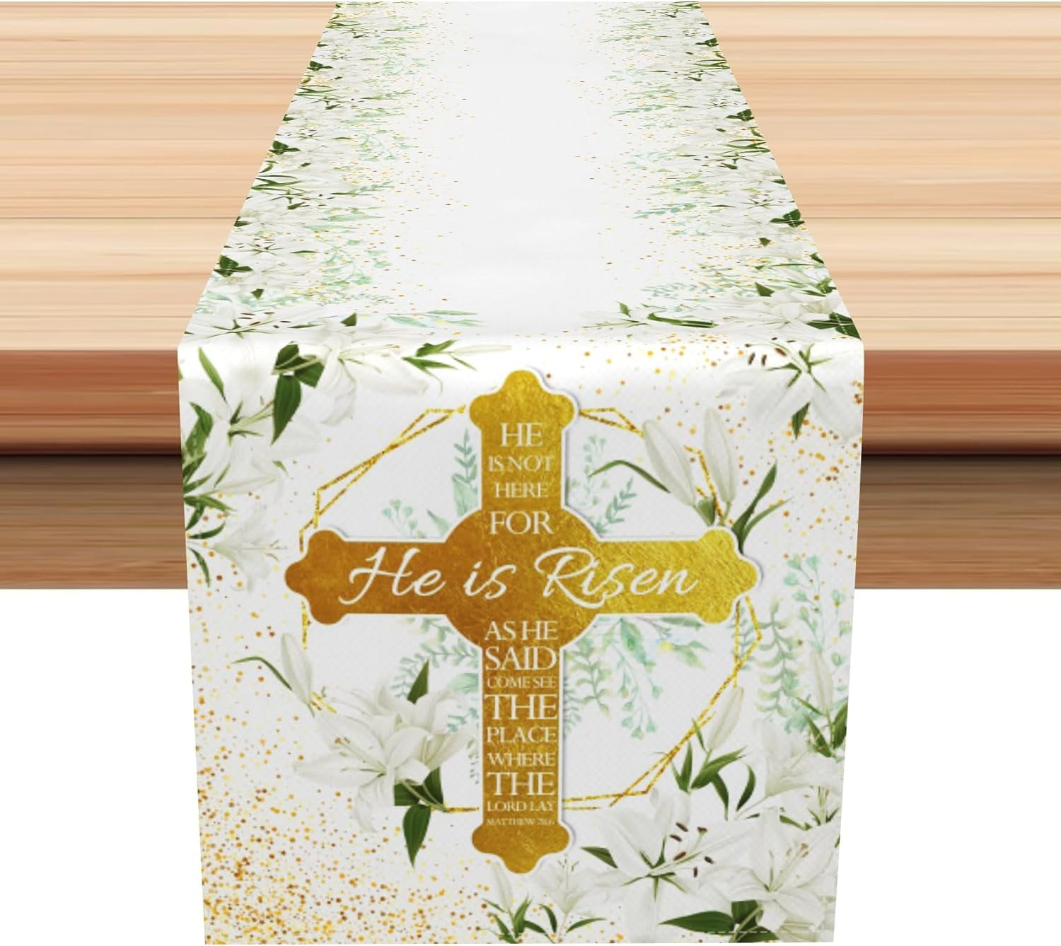 He Is Risen Easter Table Runner - 13x48" Linen Spring Flowers ...