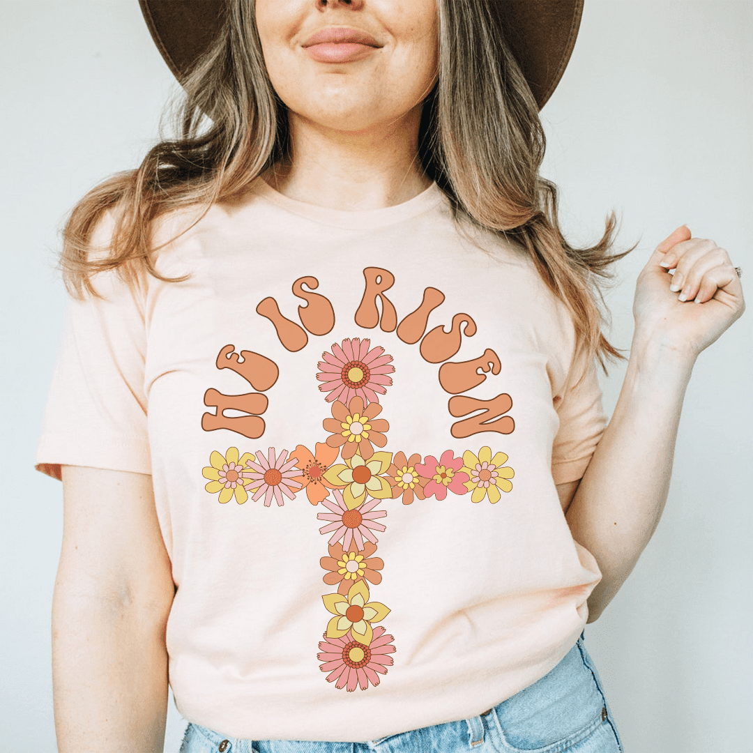 He Is Risen Floral Cross Tee Peachy Sunday T-Shirt - Walmart.com