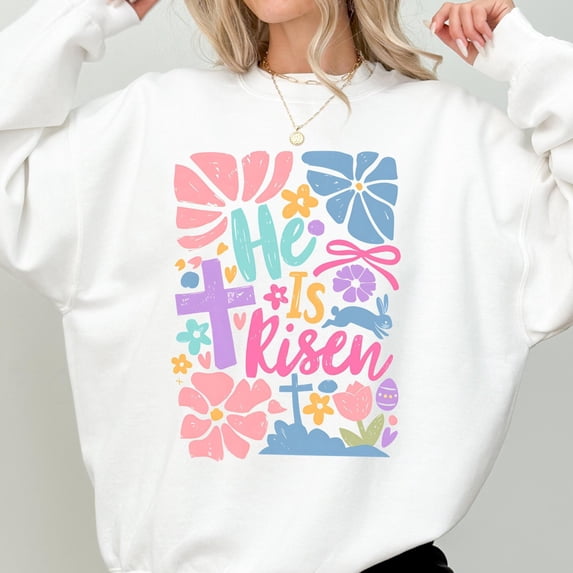 He Is Risen Floral Easter TShirt Christian Easter Day Hoodie Faith ...