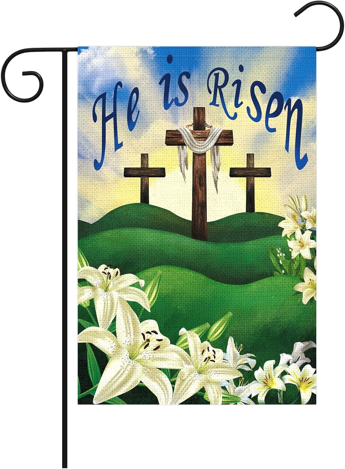 He Is Risen Garden Flag Easter Jesus Cross Religious Lilies Garden ...