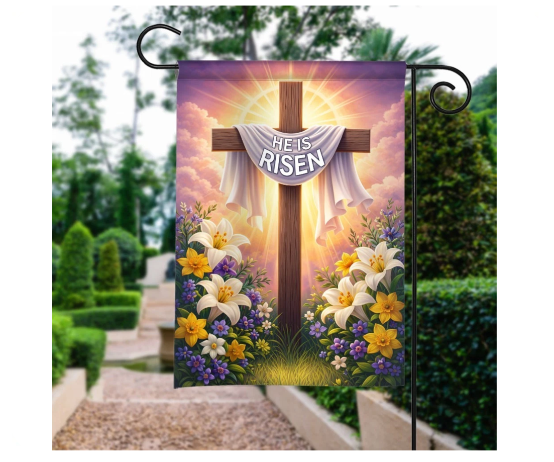 He Is Risen Jesus Cross House Flag Spring Resurrection Religious ...
