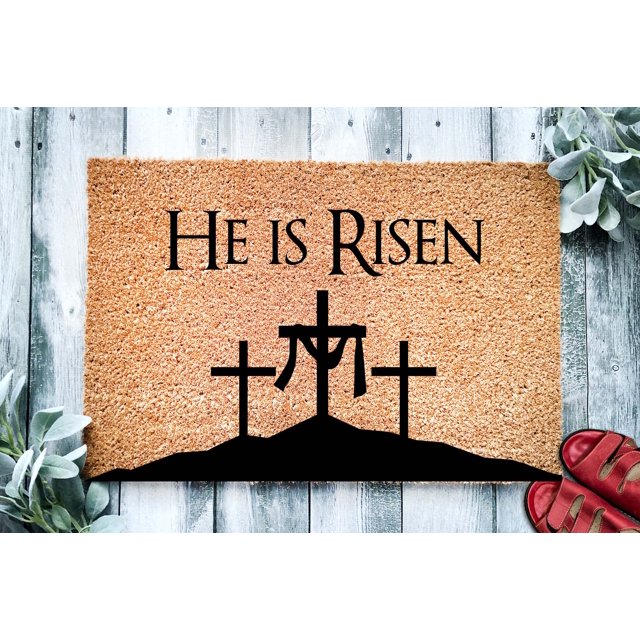 He Is Risen Matthew 28:6 | Christian Easter Doormat | Bible Verse ...