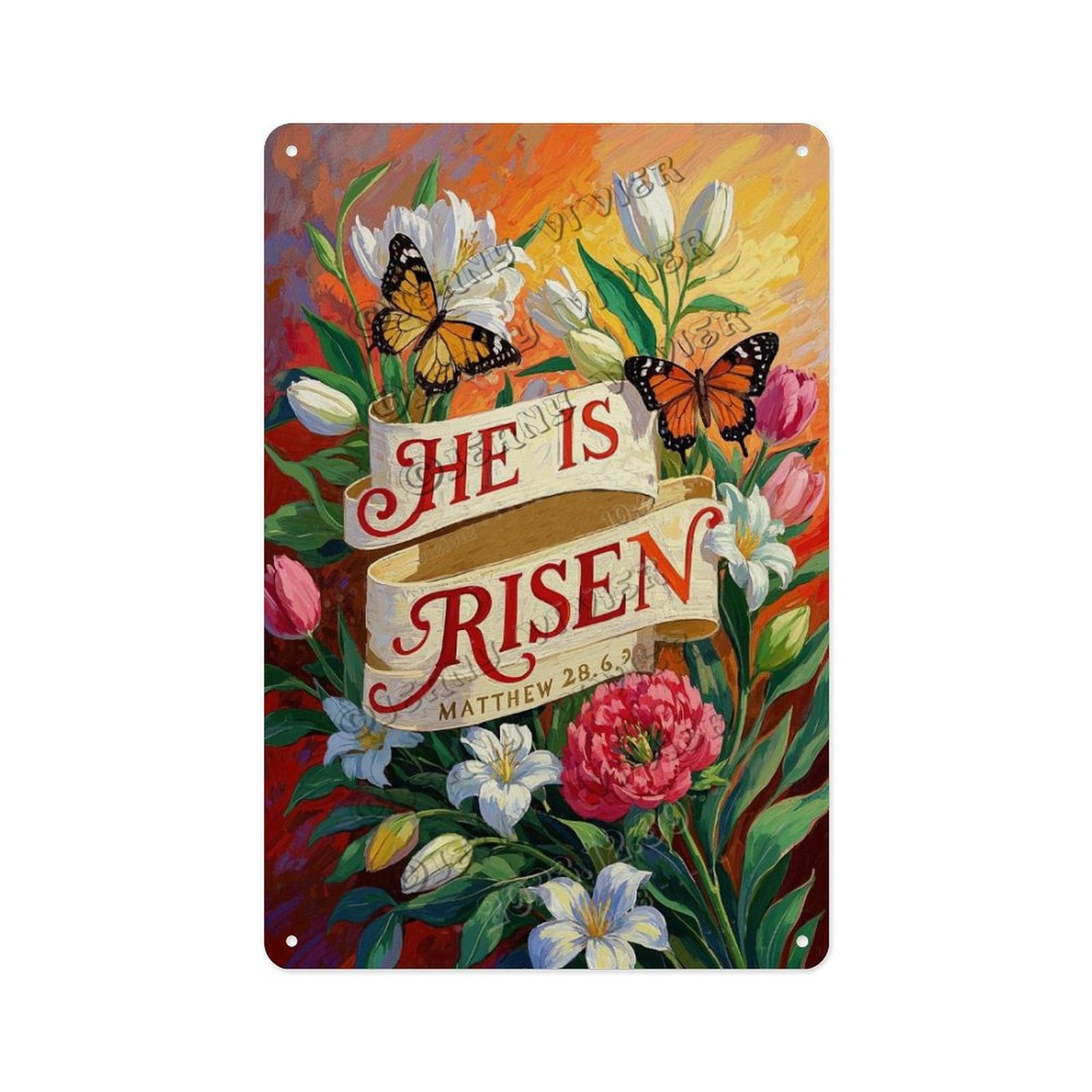 He Is Risen Matthew 28:6 Rustic Easter Tin Sign 8x12 Inch – Christian ...