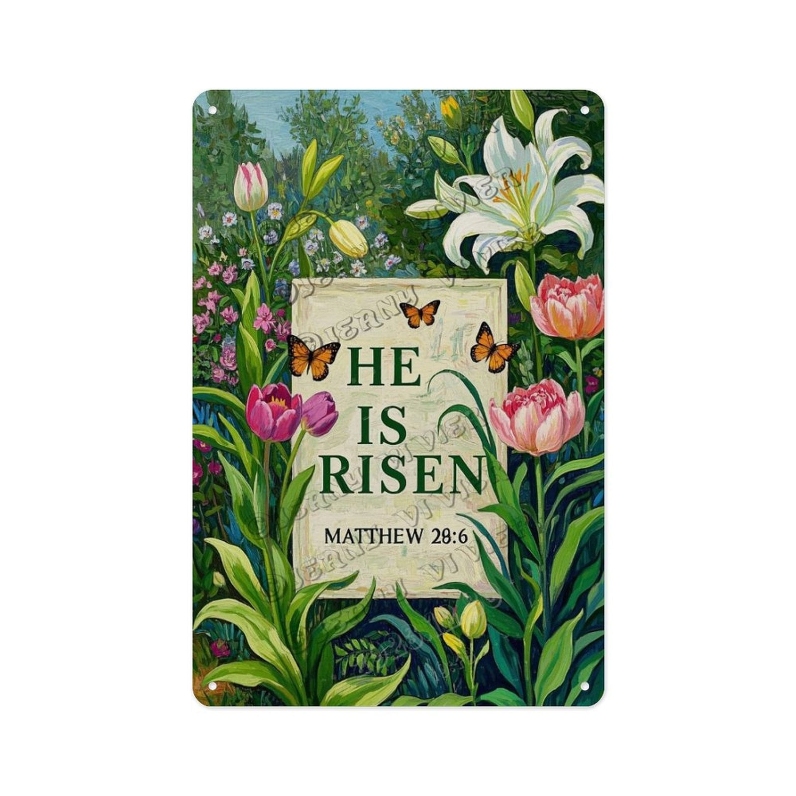 “He Is Risen Matthew 28:6” Rustic Tin Sign 8x12 Inch – Christian ...