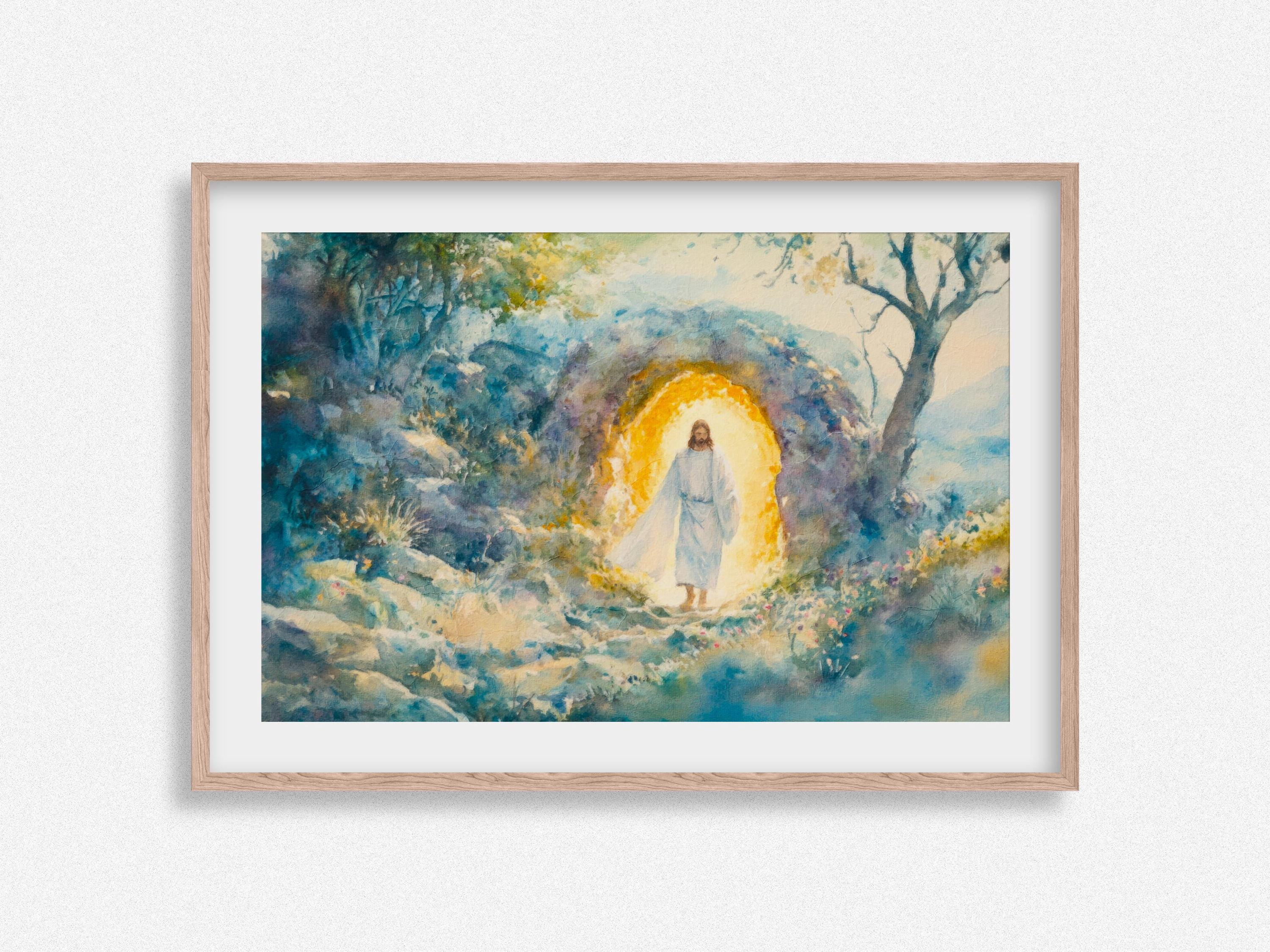 He Is Risen Print: Jesus Emerging From Tomb (Print) Warm Present ...