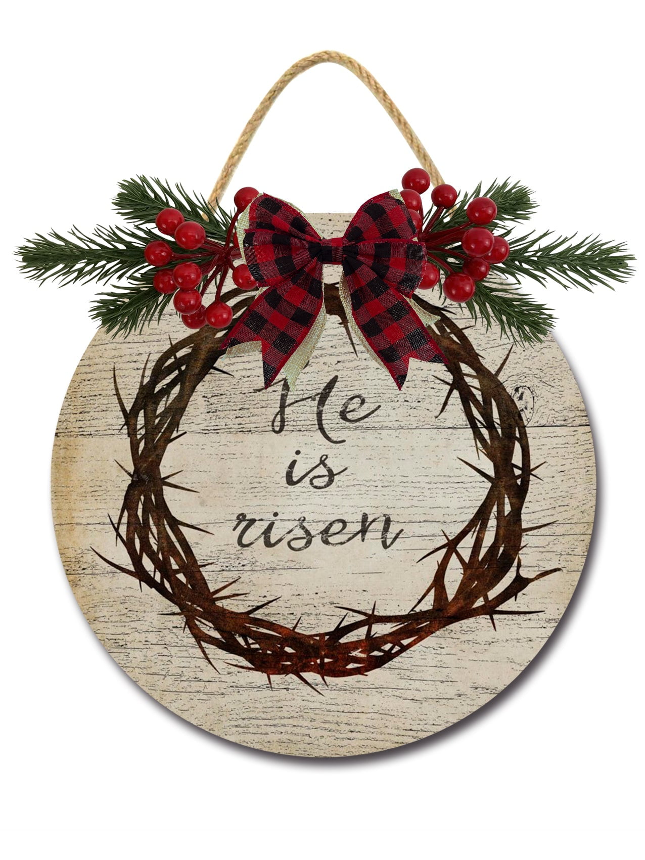 He Is Risen Sign Front for Door Decoration, 12 in Round Wood Wreaths ...