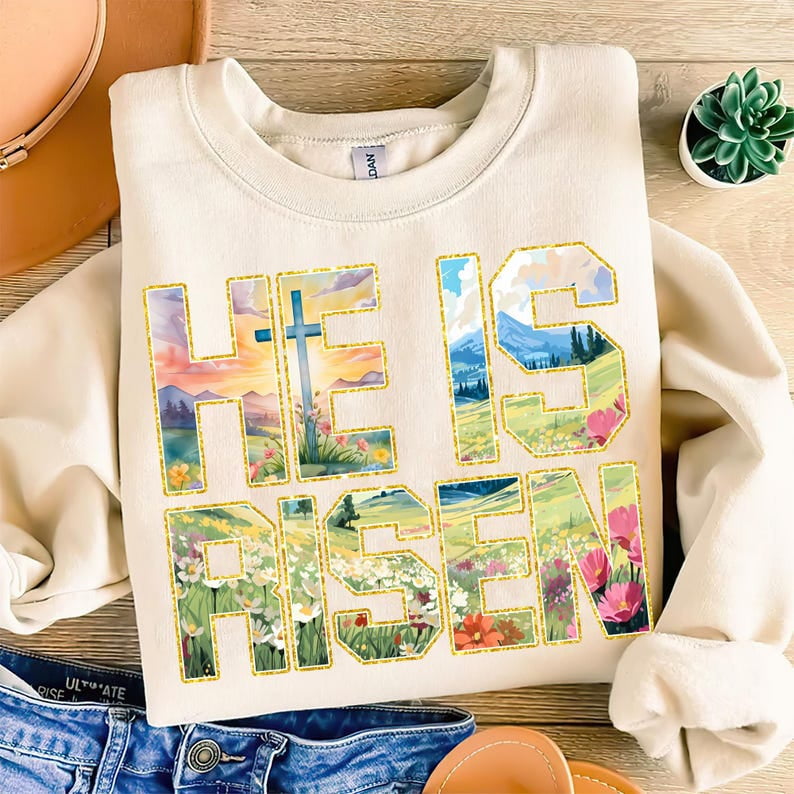 He Is Risen Sweatshirt, Wildflower Easter Shirt, Boho Christian Spring ...