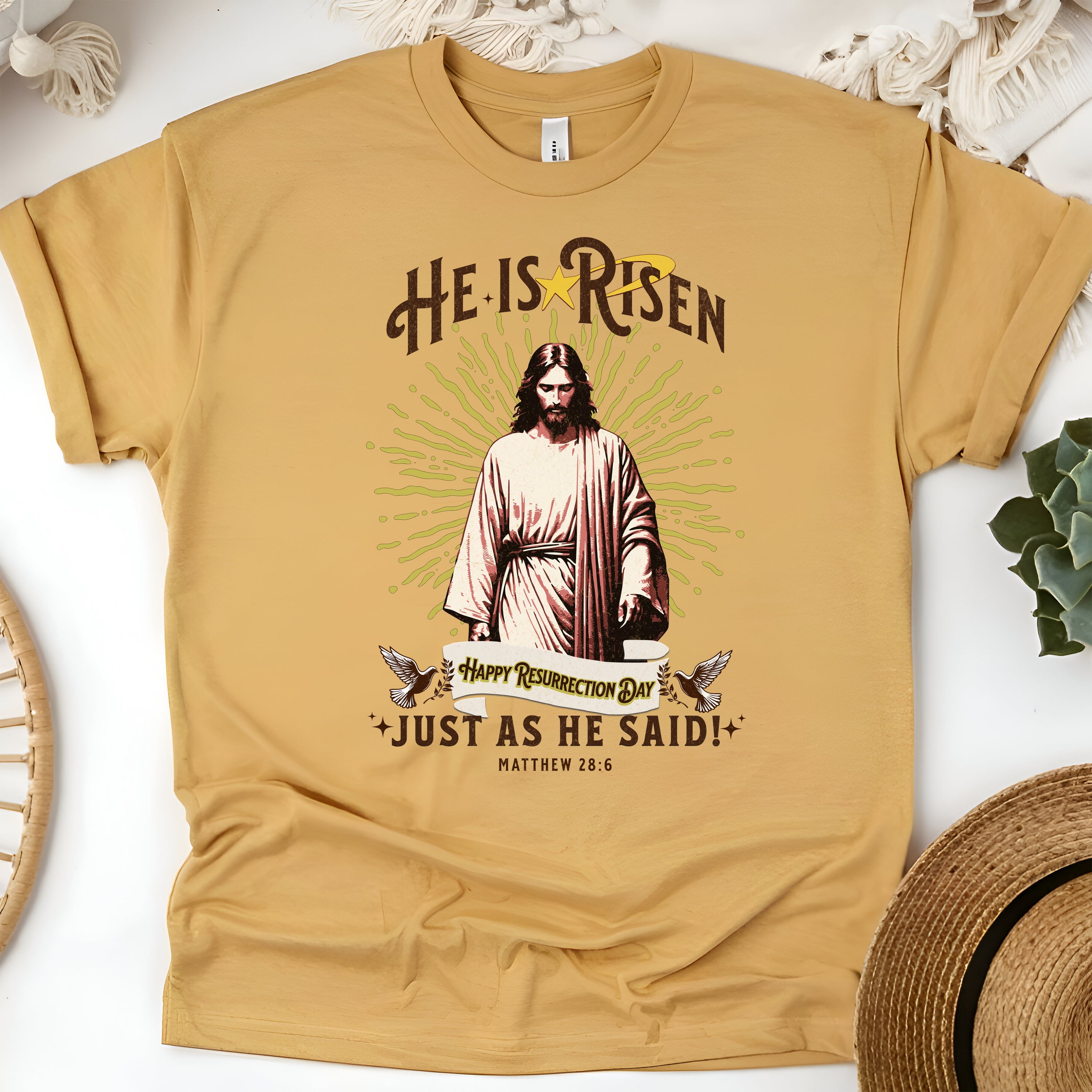 He Is Risen T-Shirt – Matthew 28:6 Bible Verse Resurrection Jesus Shirt ...