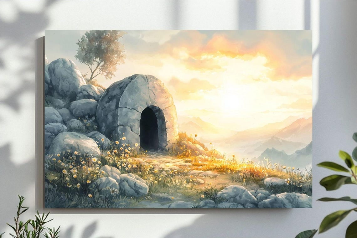 He Is Risen Wall Art, Empty Tomb, Bible Verse, Watercolor Jesus, Easter ...
