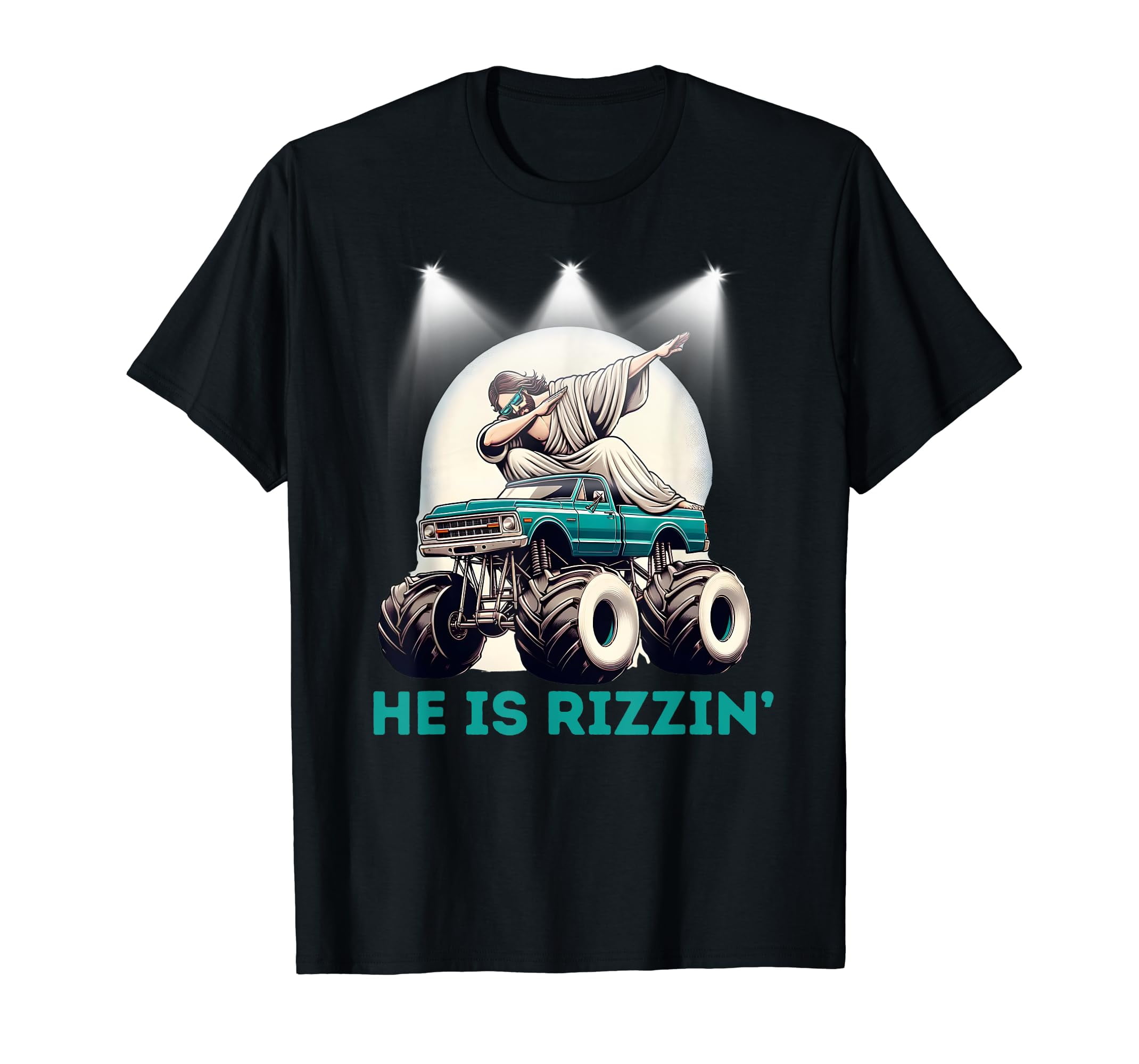 He Is Rizzen Jesus Has Rizzen Retro Christian Monster Truck T-Shirt ...