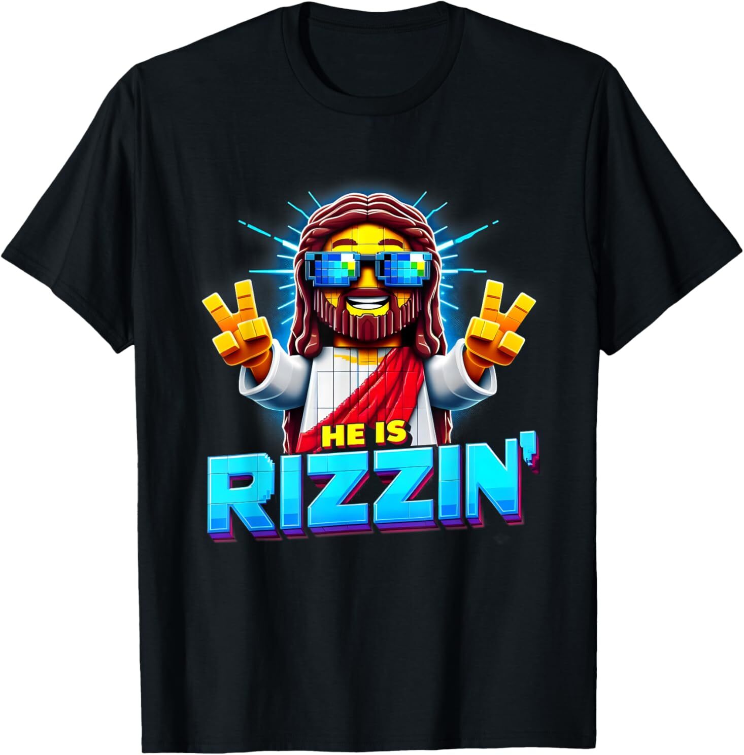 He Is Rizzen Jesus Has Rizzen Retro Christian Pixel Gaming T-Shirt ...