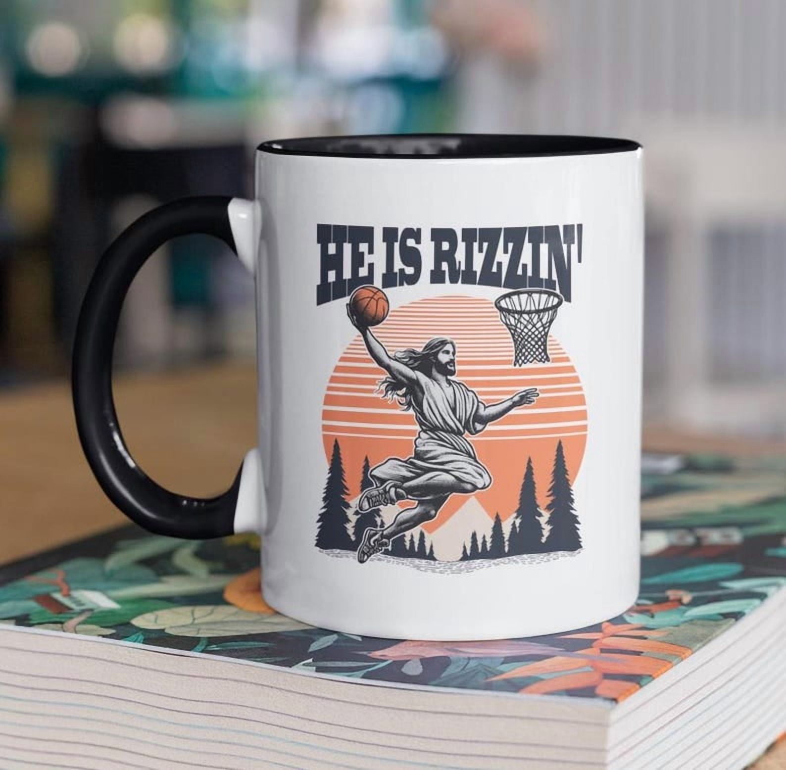 He Is Rizzin Coffee Mug, Funny Easter Gift, Jesus Playing Basketball ...