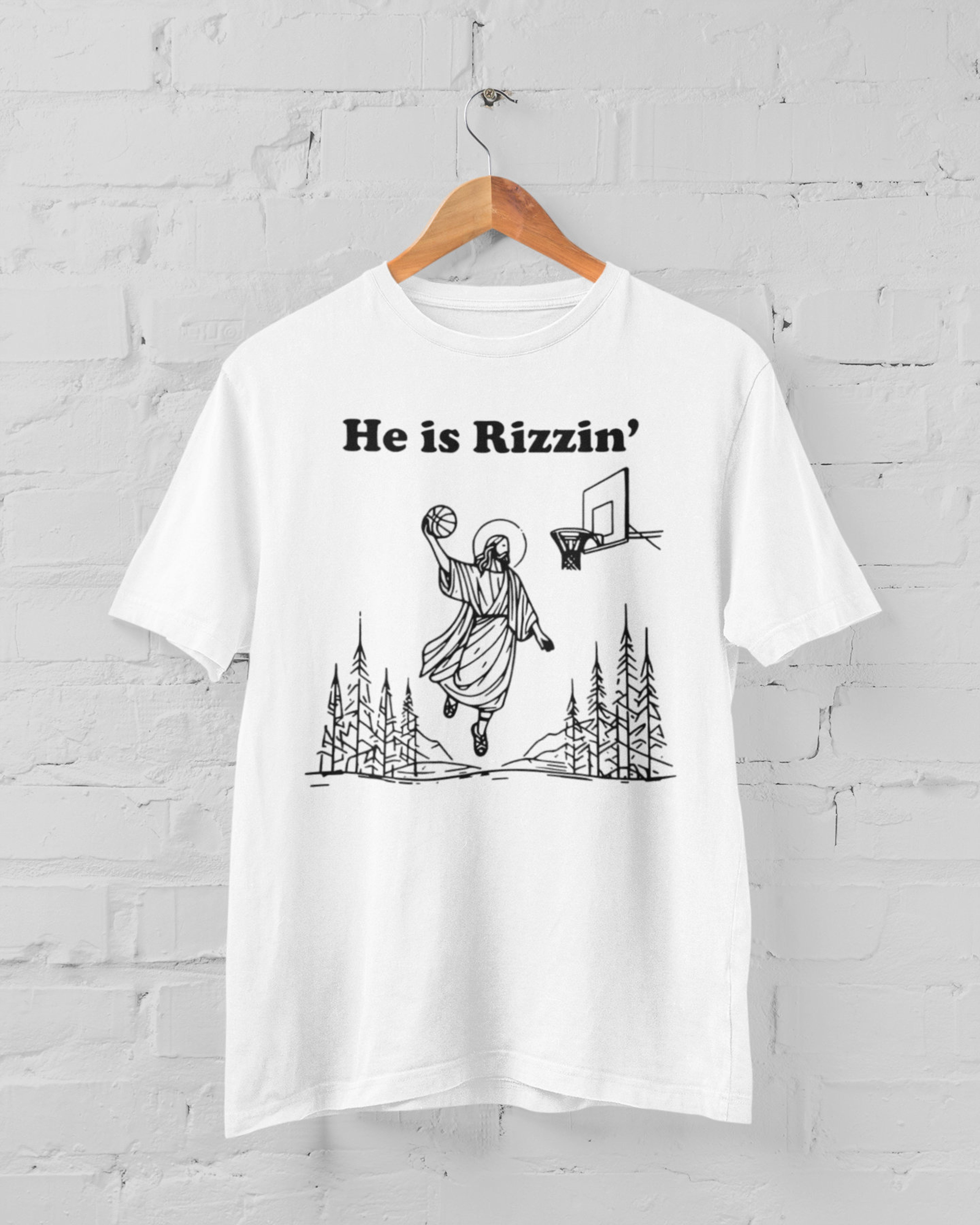 He Is Rizzin Shirt Jesus Funny Christian, Basketball Meme Jesus He Is ...