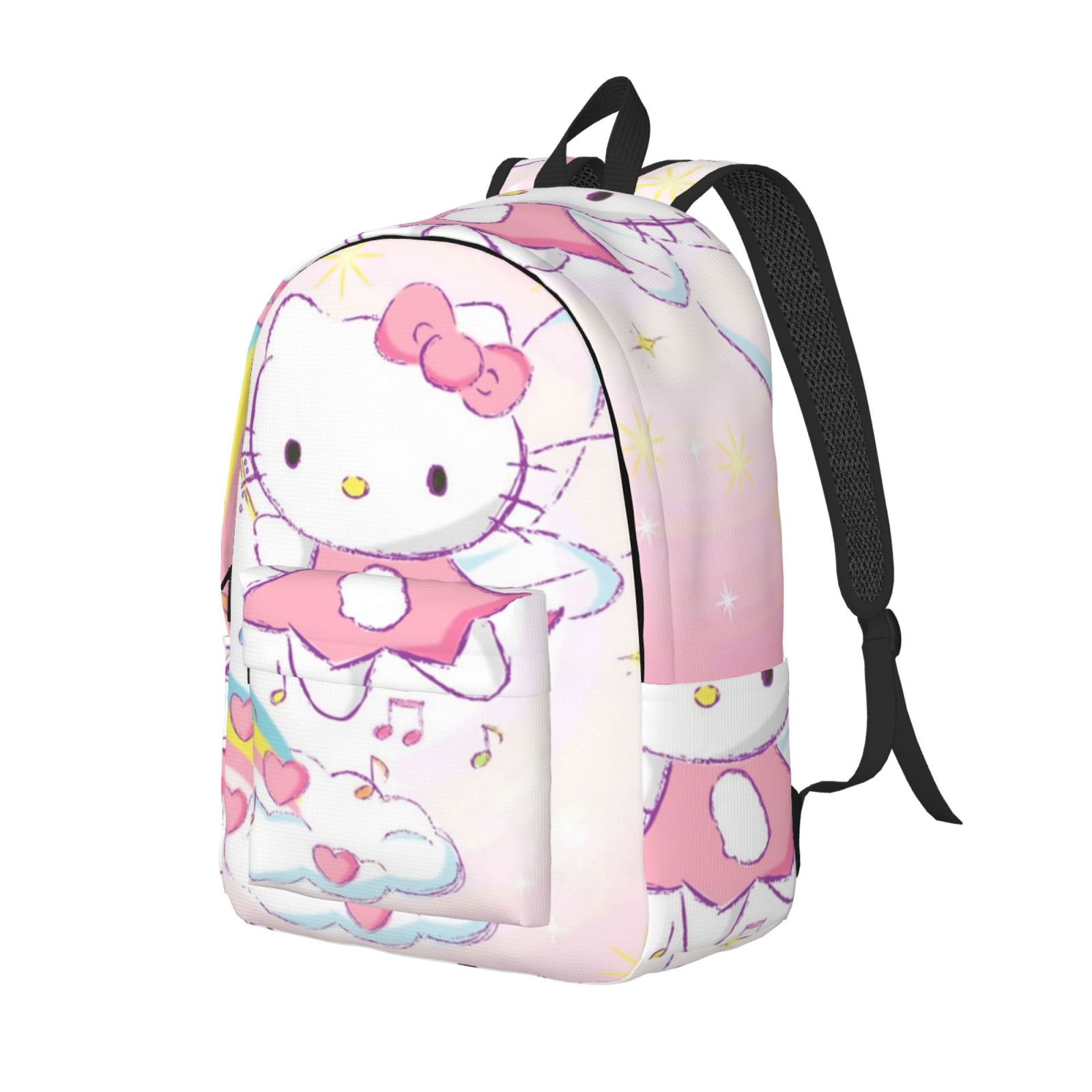 He-Llo Ki-Tty Backpack 15.7in Casual School Backpack Adjustable Straps ...