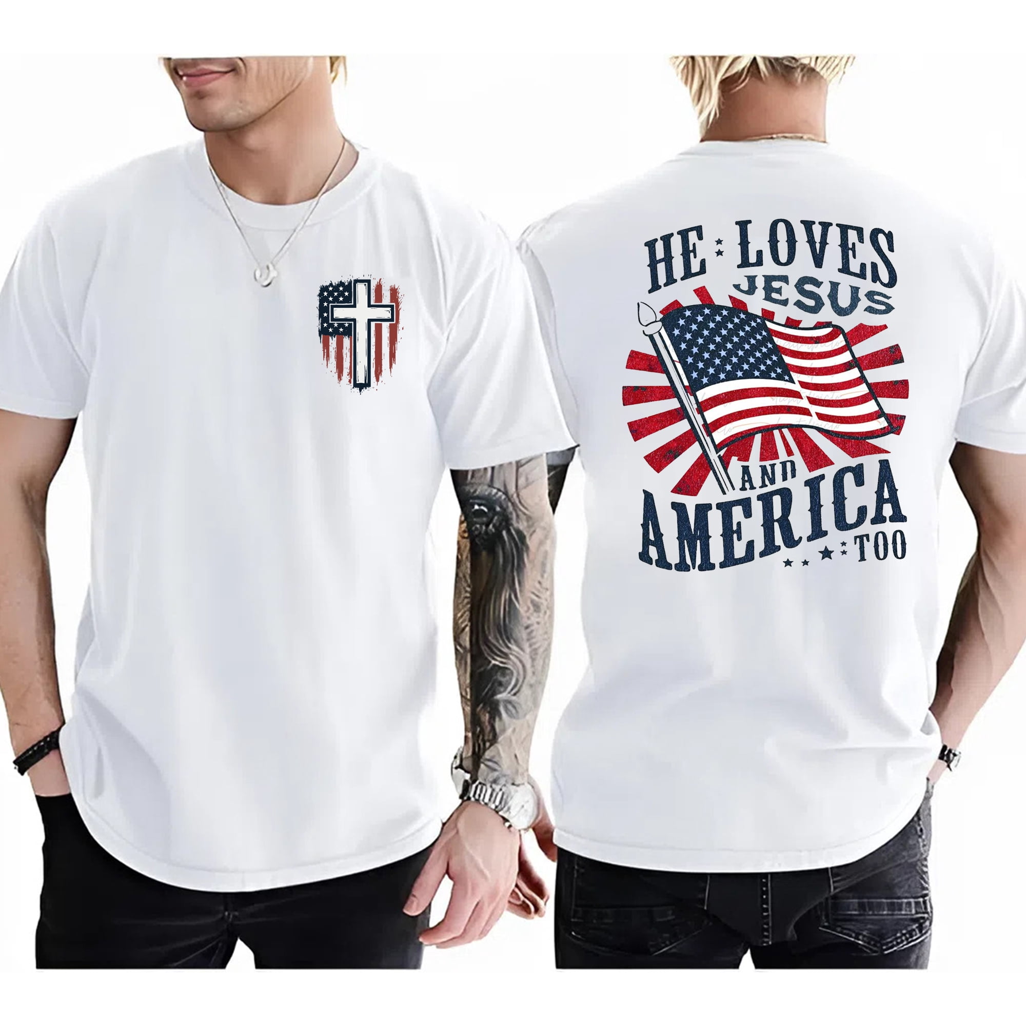 He Loves Jesus and America Too T-Shirt – Christian Patriotic Flag Tee ...