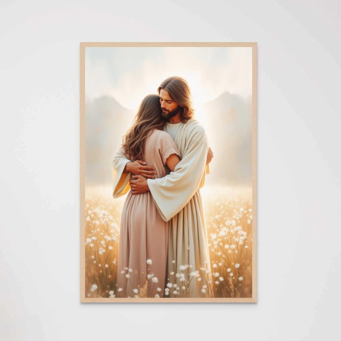 He Loves You Christian Art Jesus Hugging Girl Wall Bible Prints ...