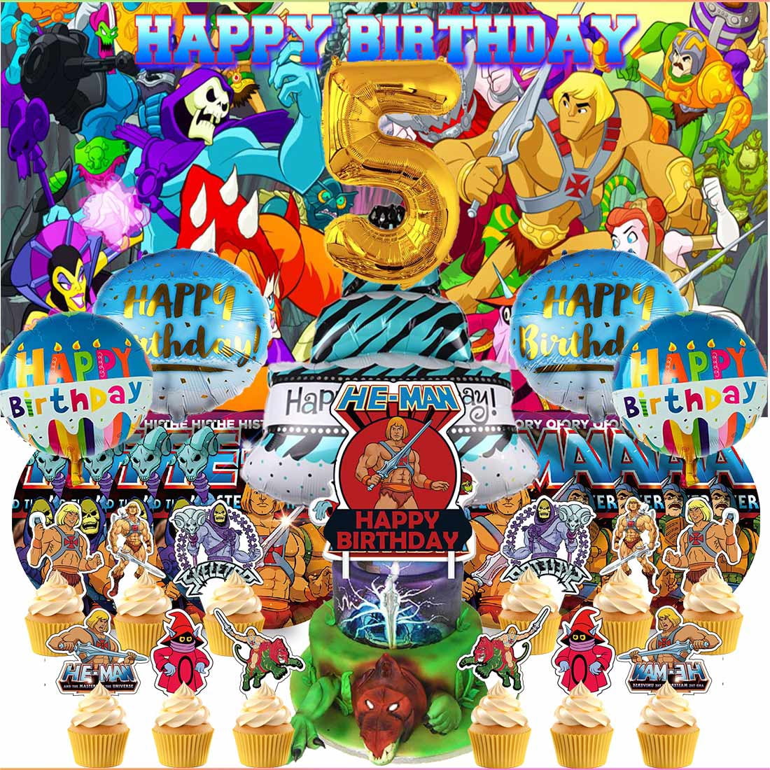 He-Man 5th Tableware Balloons Cake Toppers Backdrop Banner Supplies ...