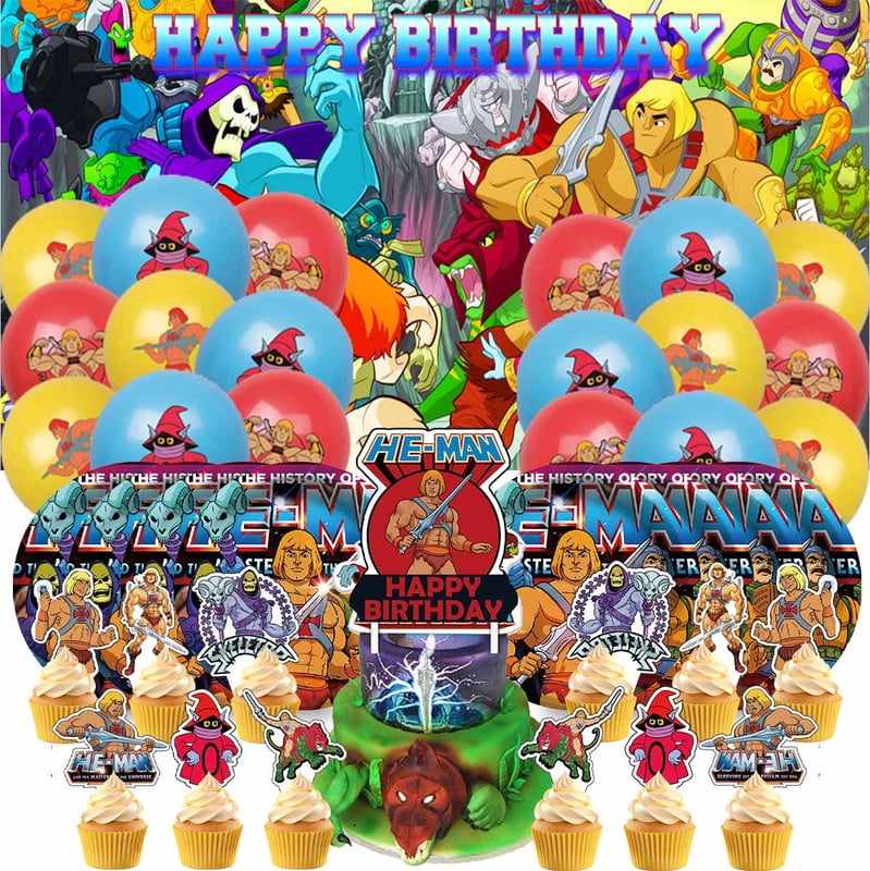 He Man Party Decor Plates Cake Topper Balloons Banner Backdrop Supplies ...