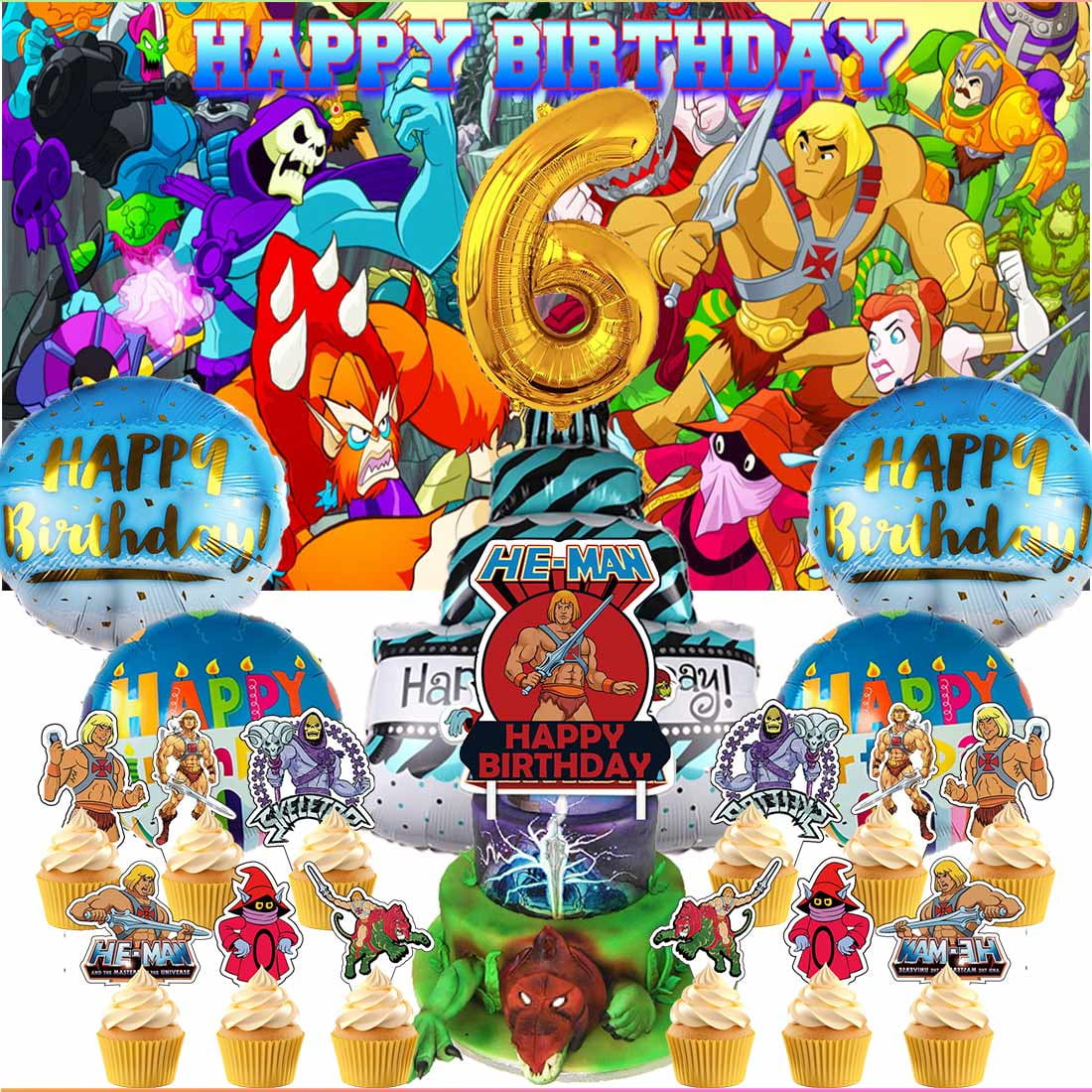 He-Man Party Supplies Decor 6th Kit Balloons Birthday Cake Topper ...