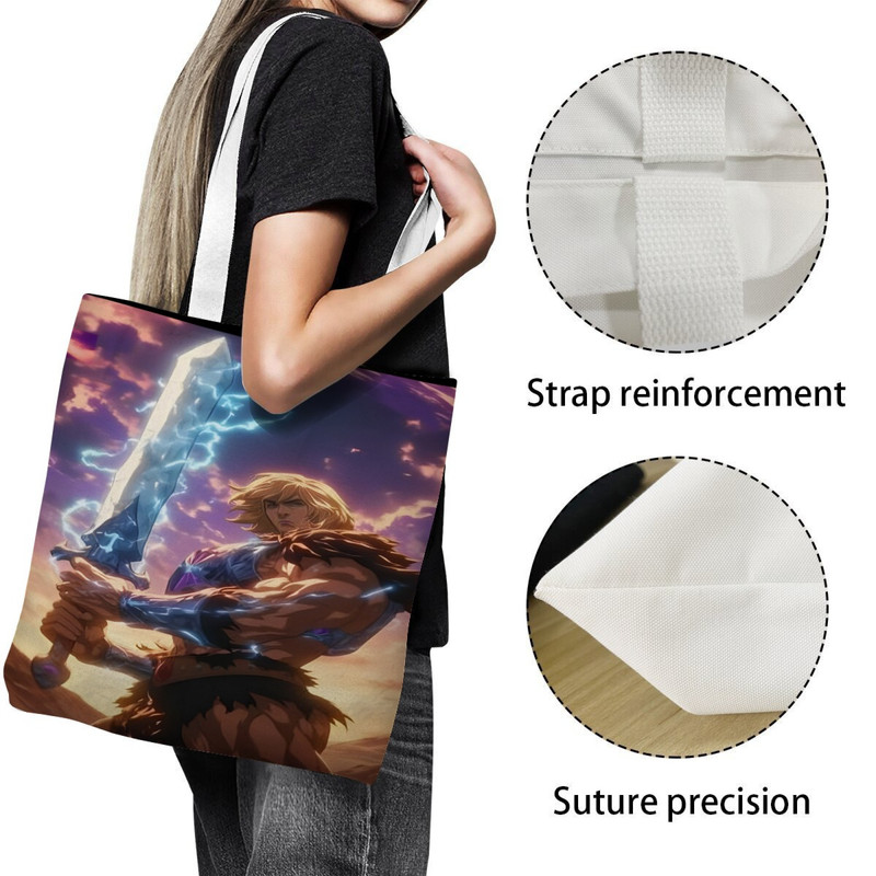 He Man canvas Tote Bag for Women Aesthetic Cute Cat Shopping Grocery ...
