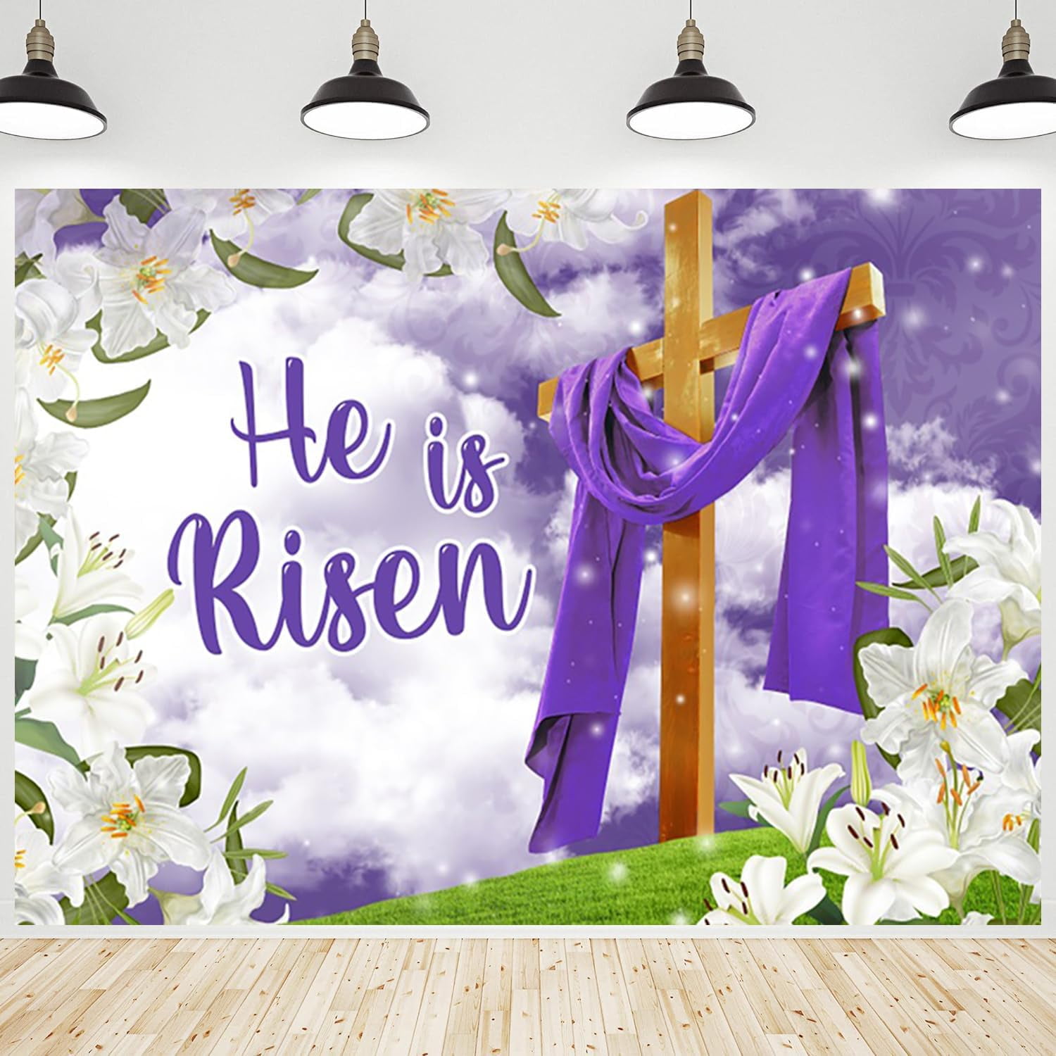 He is Risen Backdrop for Photoshoot Cross Easter Jesus Spring Lily ...