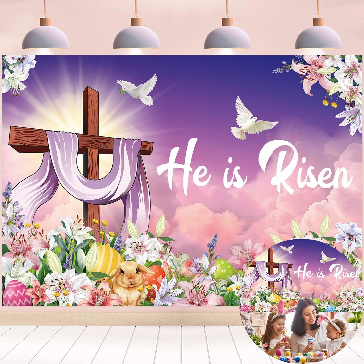 He is Risen Backdrop Resurrection Cross Lily Photography Backdrop Happy ...