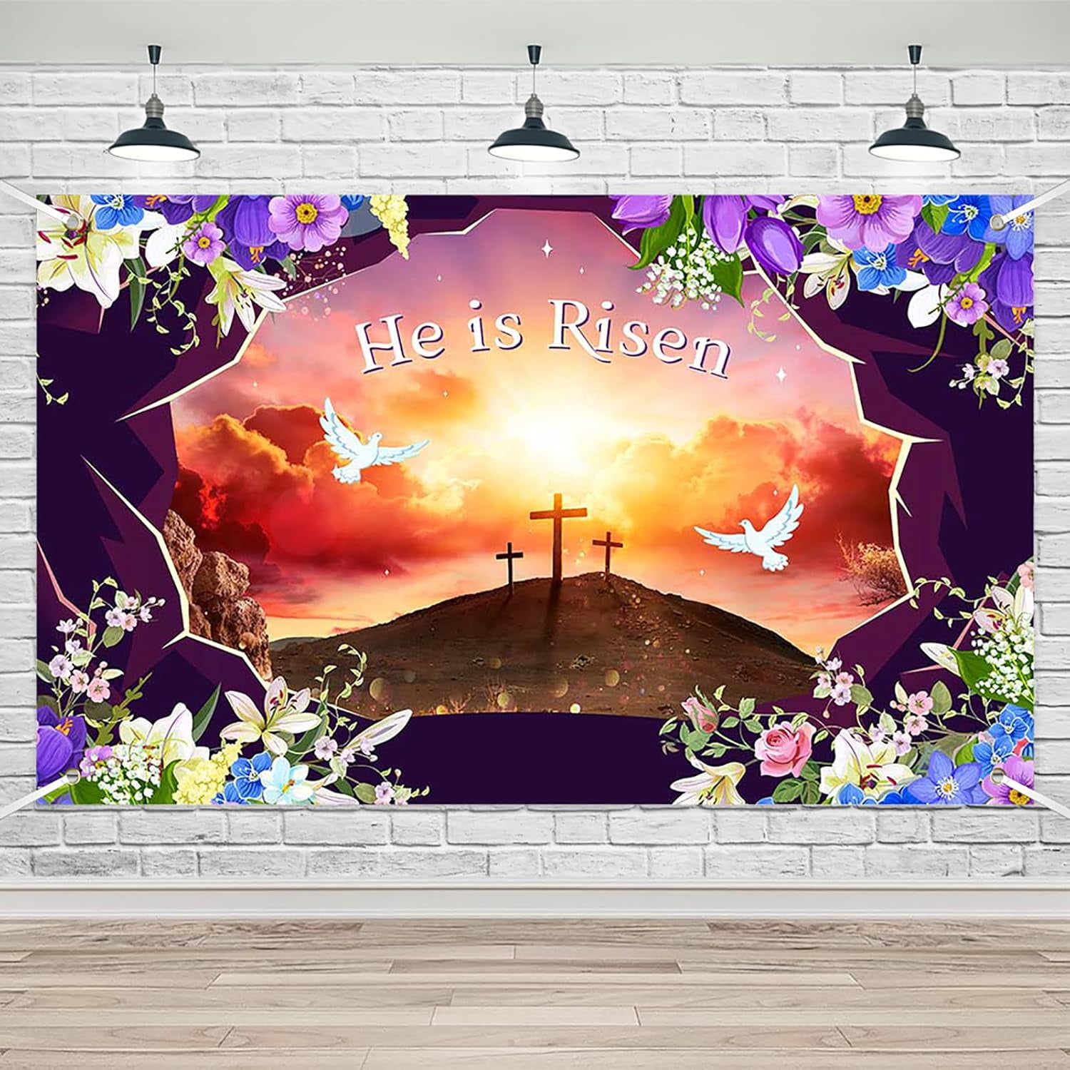 He is Risen Banner - Easter Spring Theme Kids Party Banner, Jesus ...