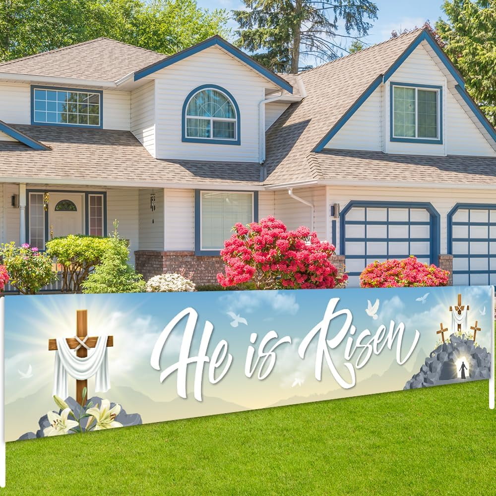 He is Risen Banner Religious Happy Easter Banner Decorations Jesus ...