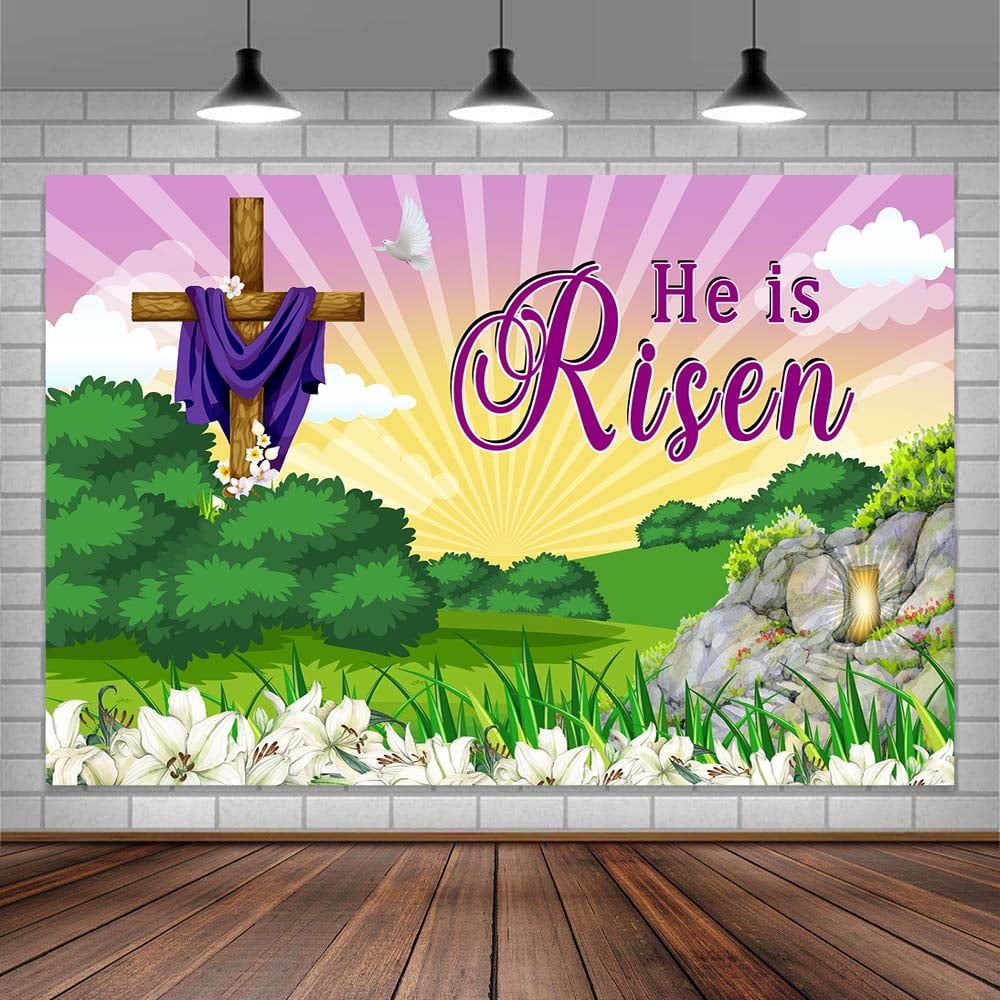 He is Risen Easter Backdrop Jesus Spring Resurrection Cross Flower ...