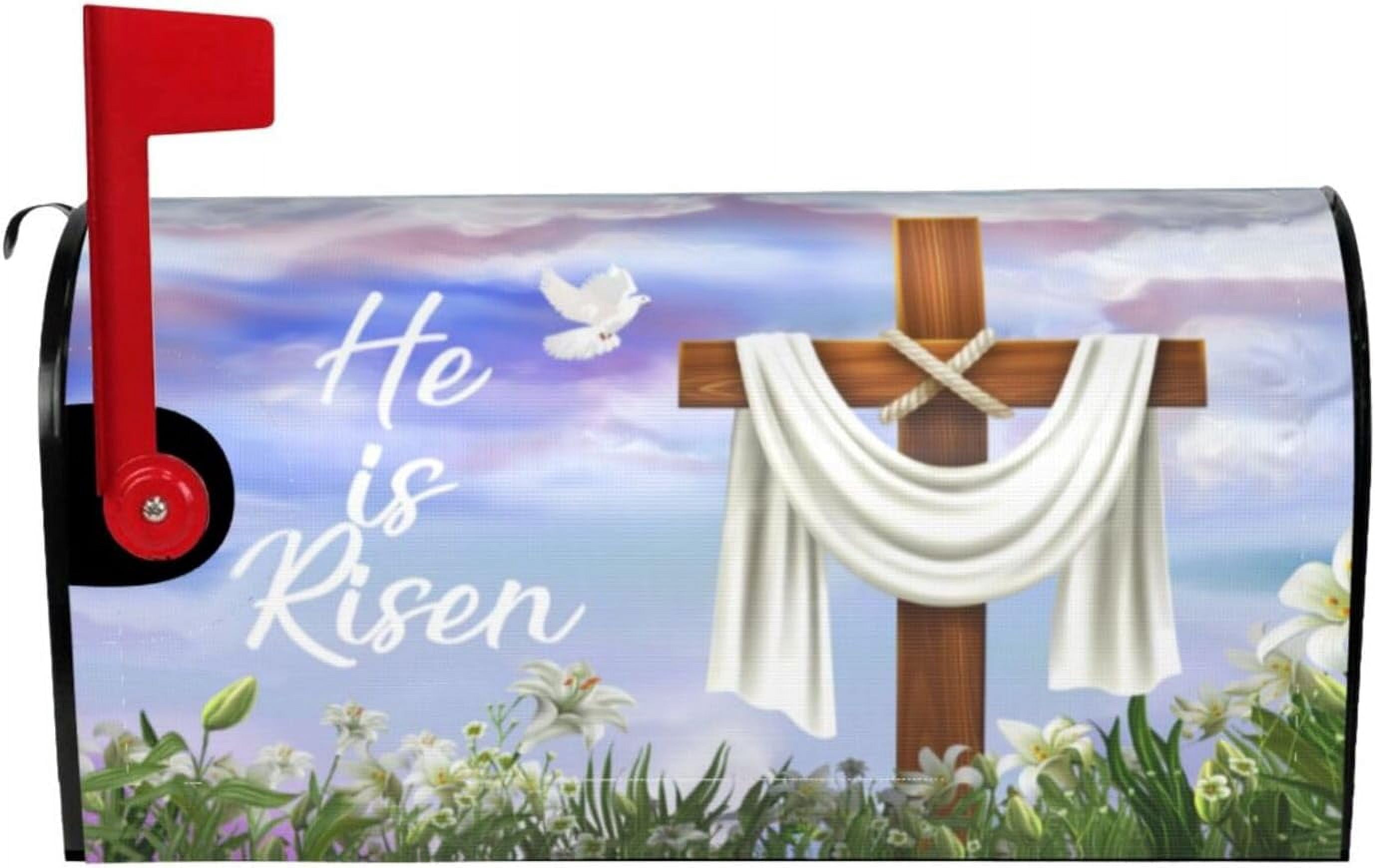 He is Risen Easter Cross Christian Mailbox Cover, 21" x 18" Magnetic ...