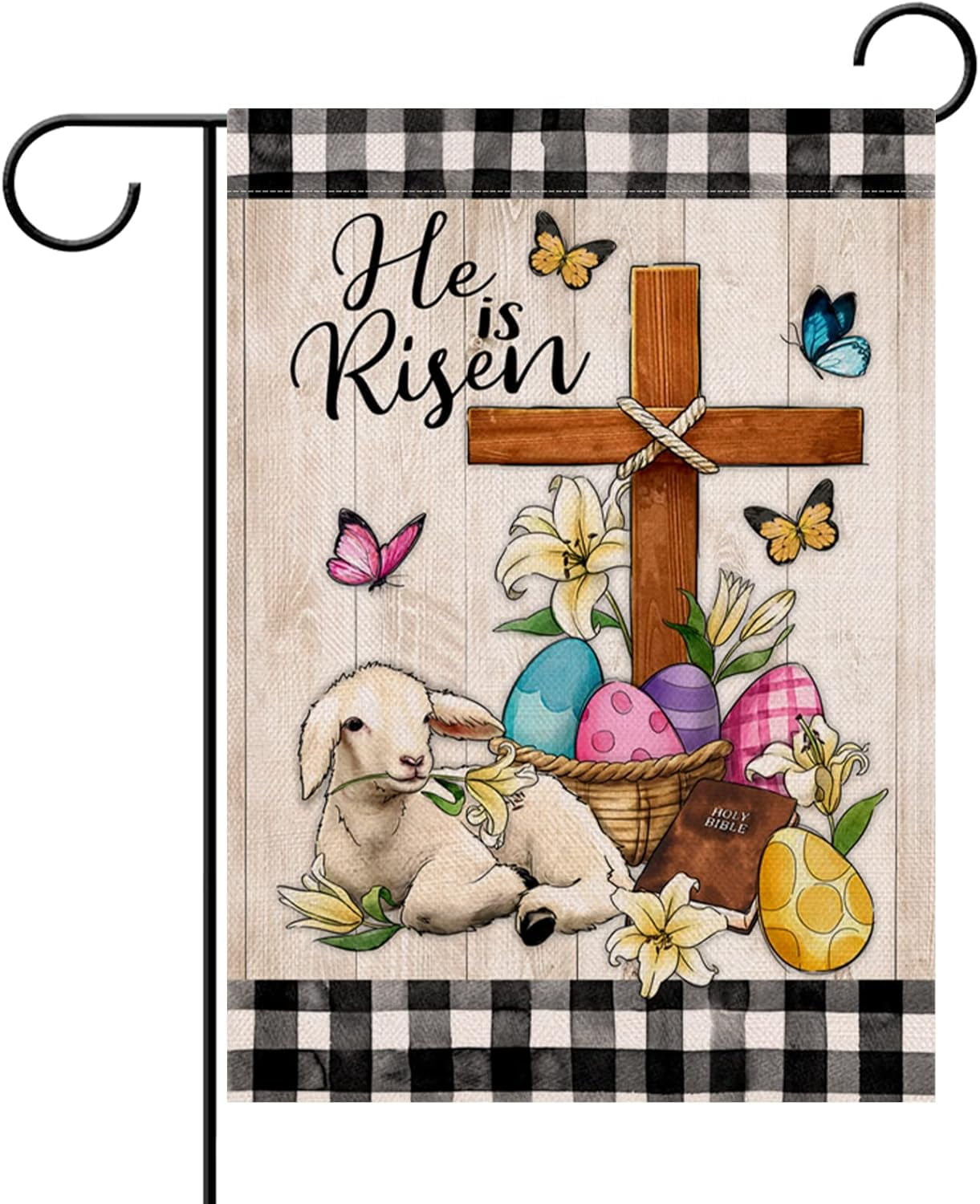 He is Risen Easter Cross Eggs Religious House Flag Double Sided, Faith ...