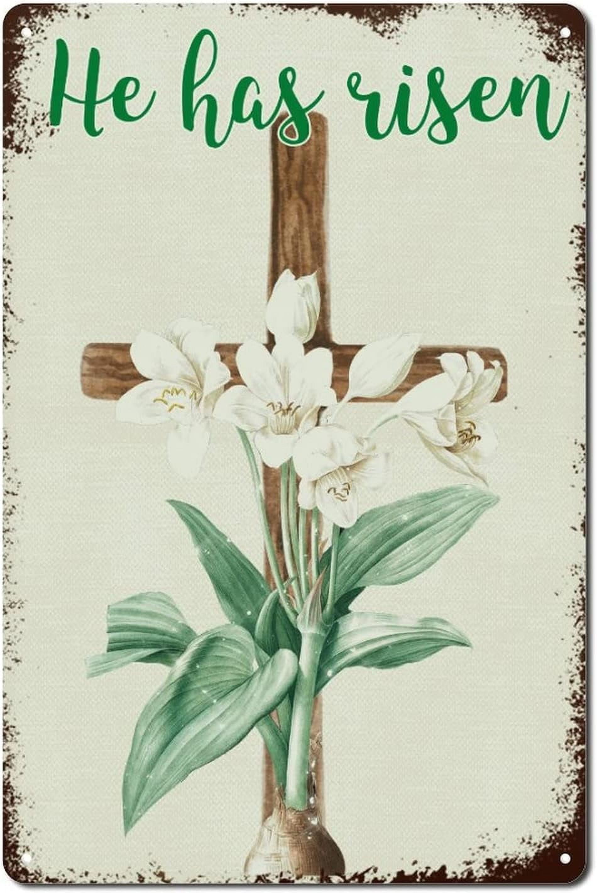 He is Risen Easter Floral Cross Vintage Metal Signs Decorative ...