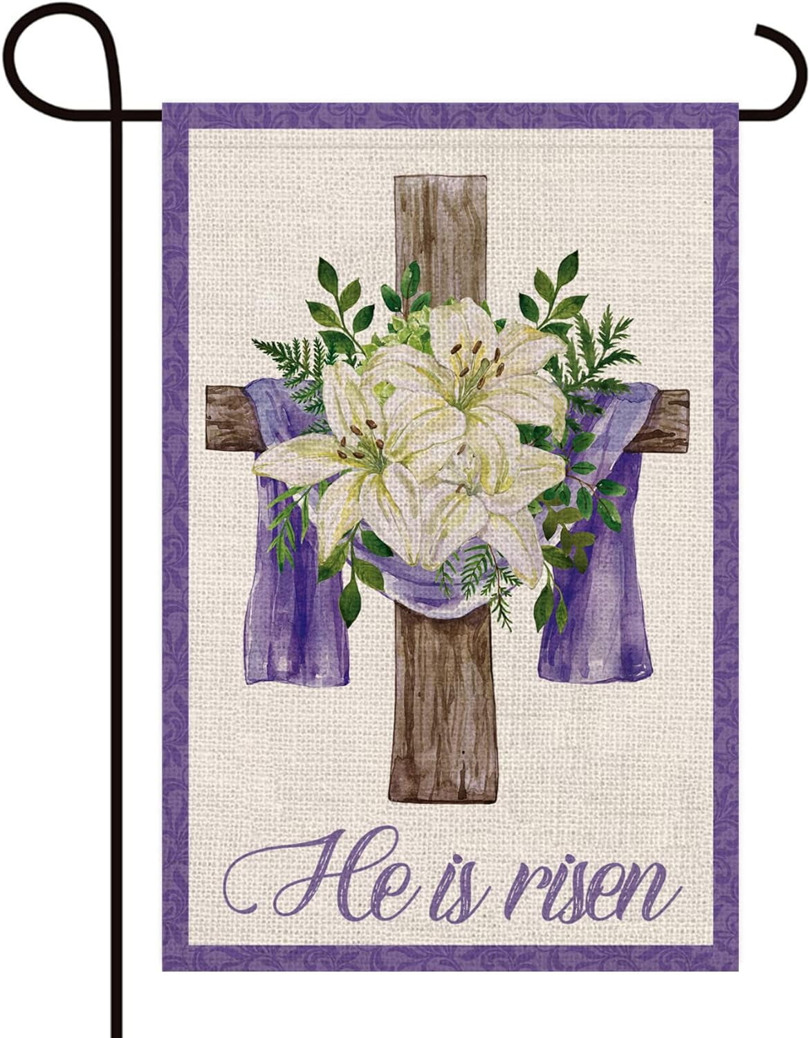 He is Risen Religious Cross Lilies Decoration Double Sided Vertical ...