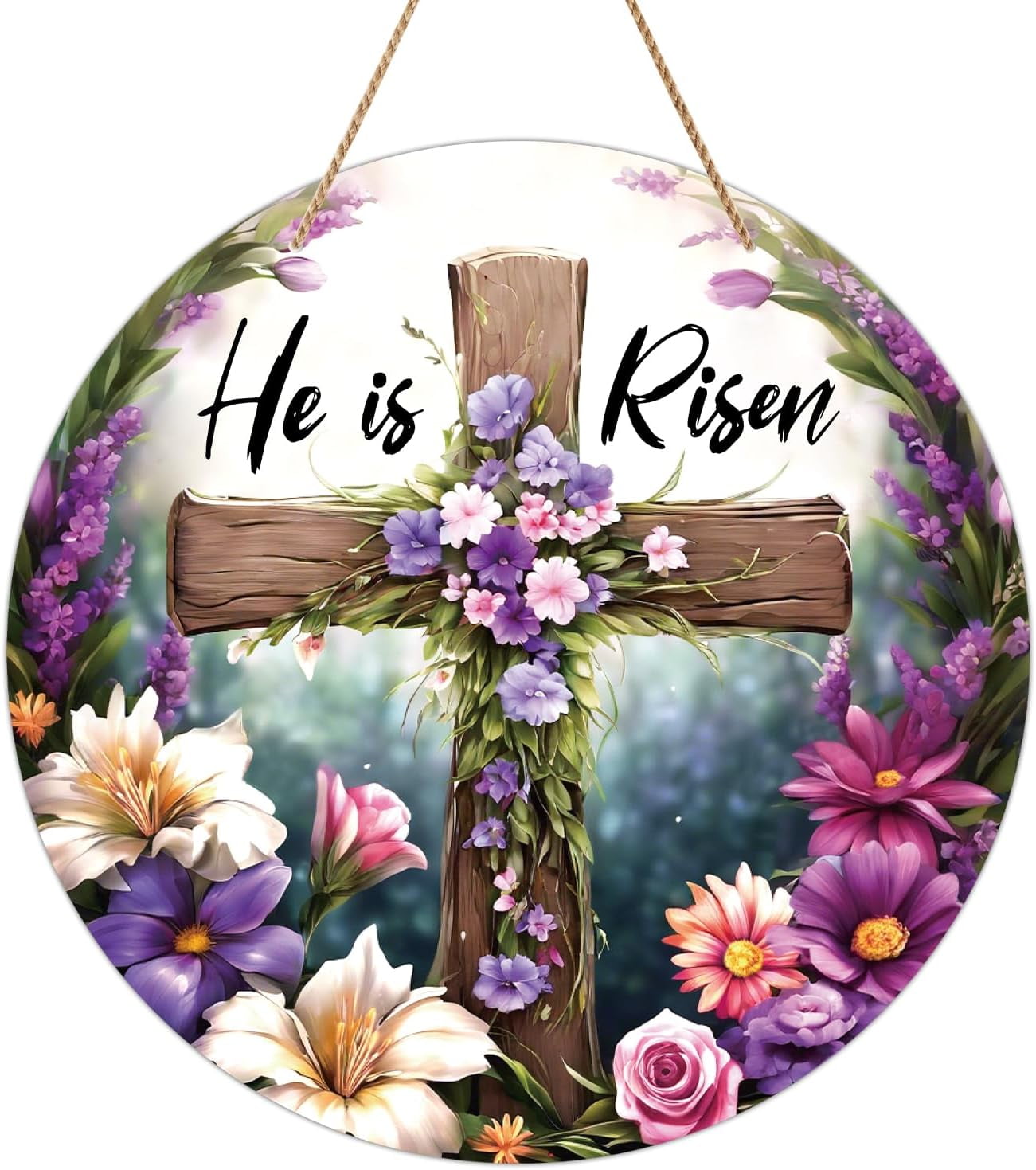 He is Risen Sign Wreath for Front Door Decor Religious Cross Easter ...