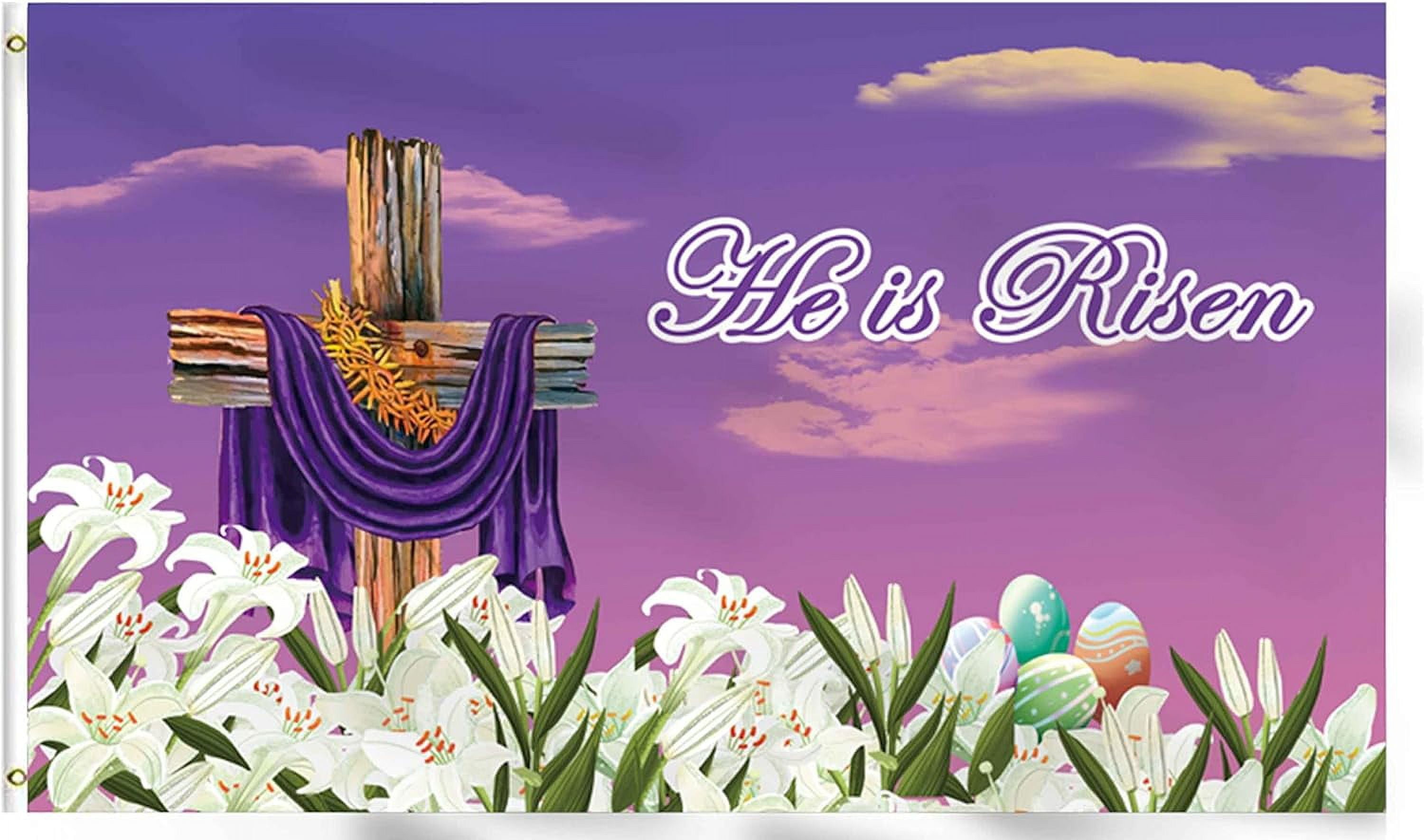 He is Risen Spring Easter Cross Flag Banner 2x3 FT,Easter Lily Cross ...