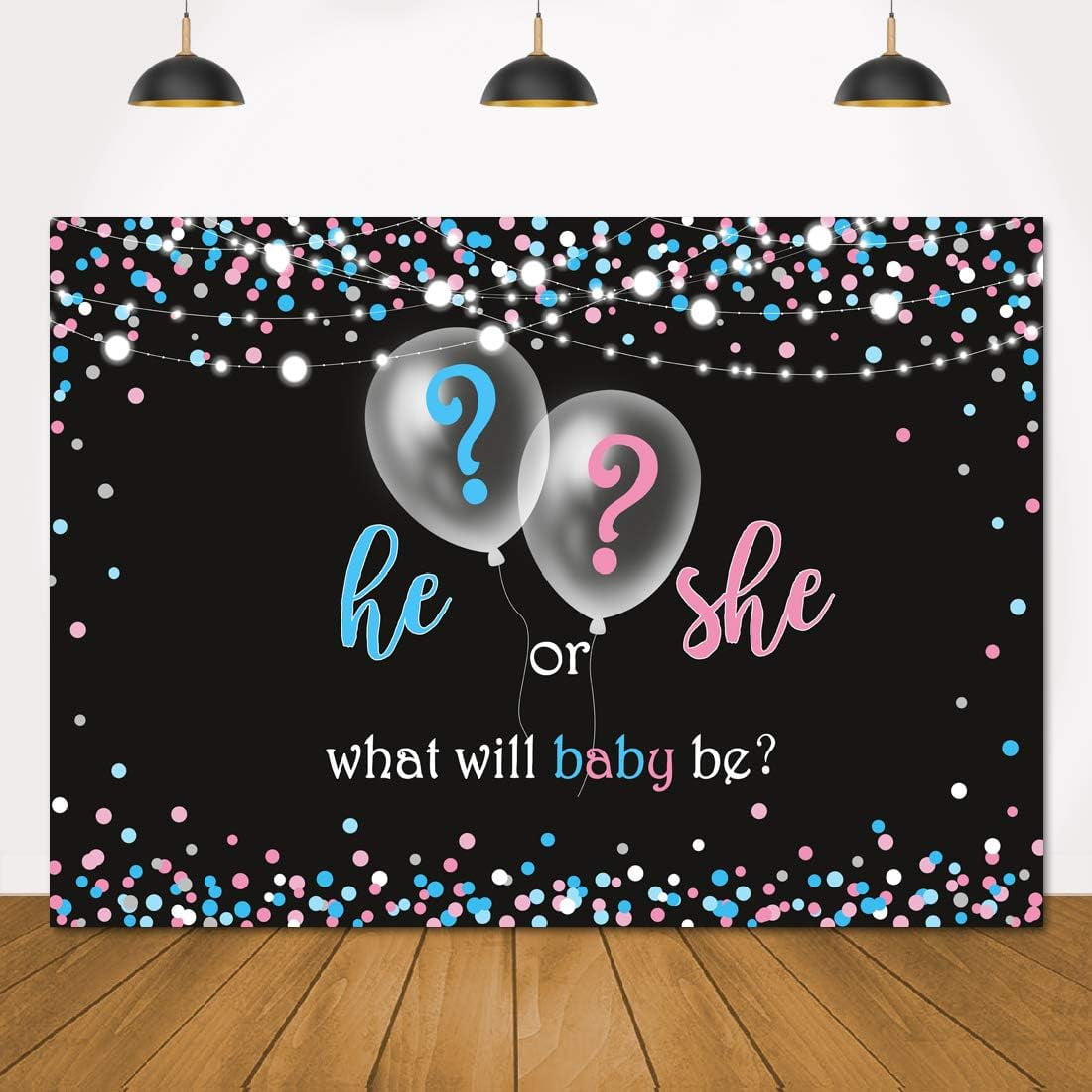 He or She Gender Reveal Backdrop Blue or Pink Question Mark Balloon ...
