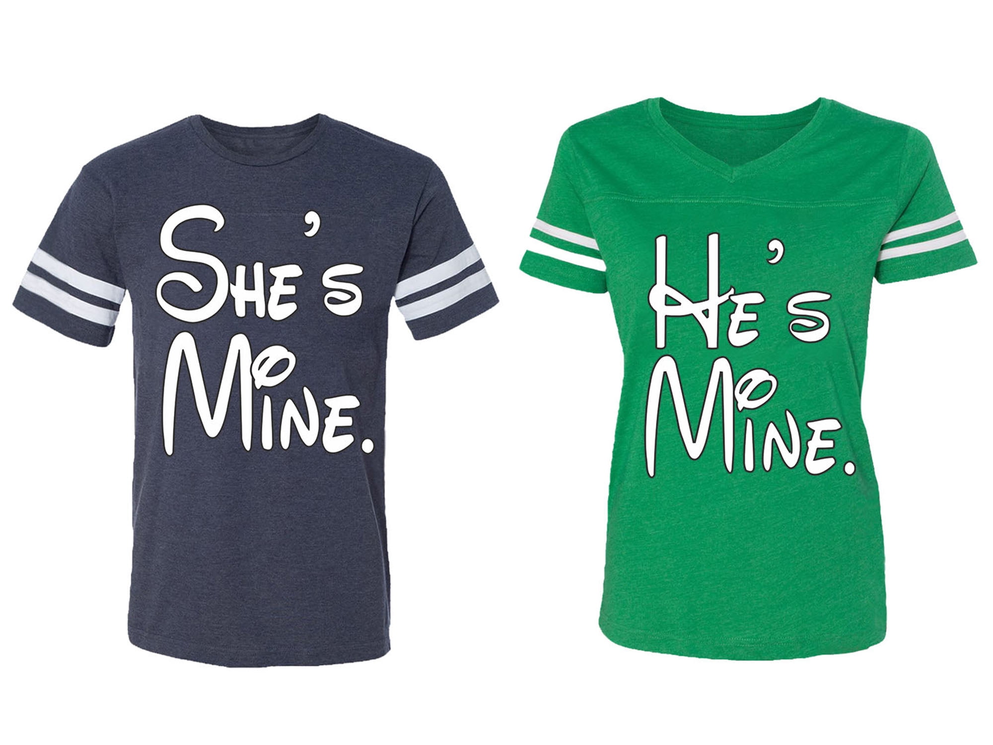 He She Is Mine Matching Couple Cotton Jerseys (Men Navy / Women Green ...