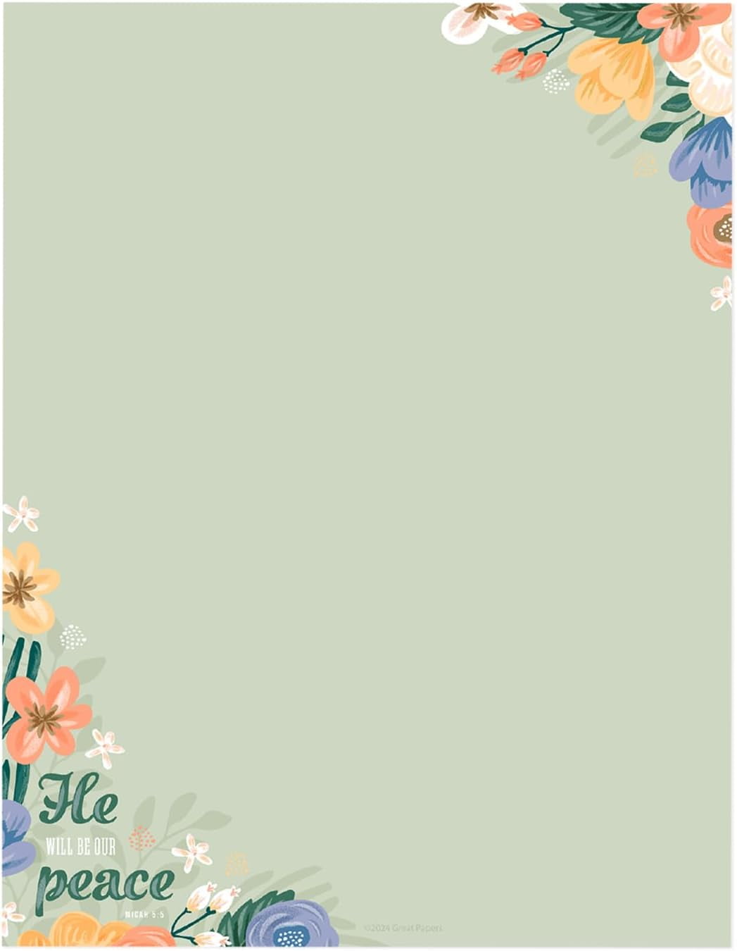 He Will Be Our Peace Floral Letterhead / 40 Decorative Sheets / 8.5" x ...