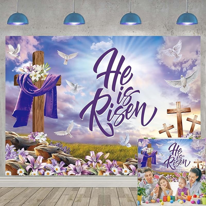 He is Risen Backdrop Religious Cross Easter Jesus Photography ...