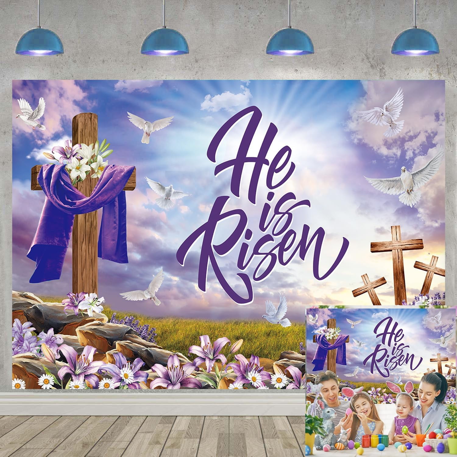 He is Risen Backdrop Religious Cross Easter Jesus Photography ...