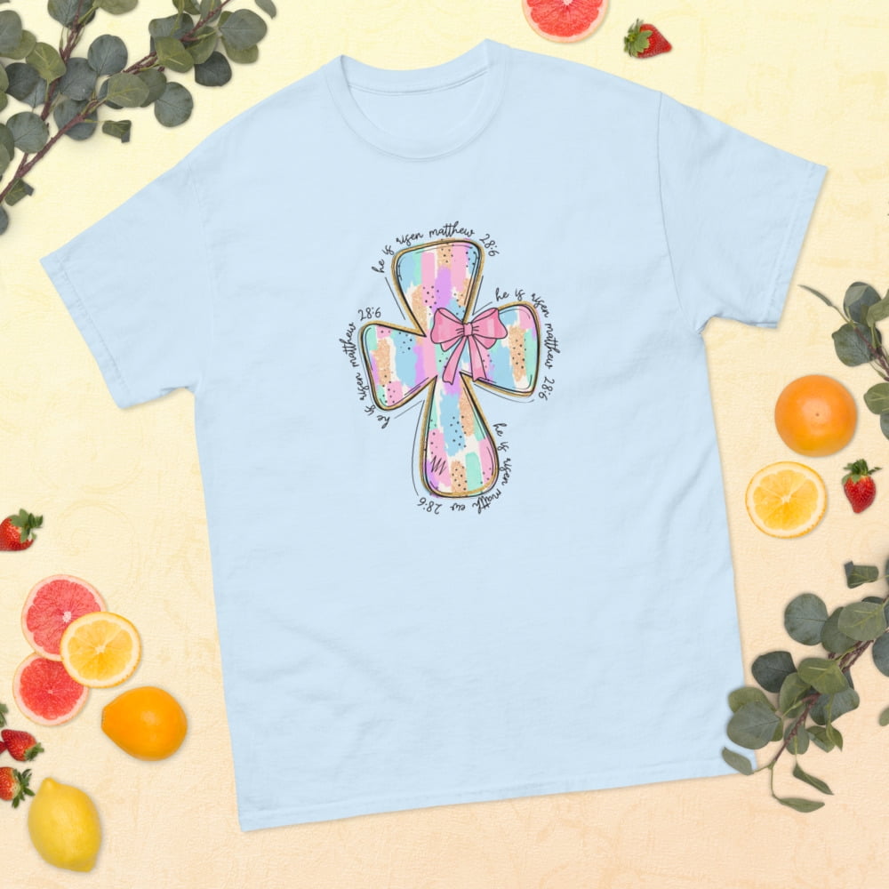 He is Risen Bible Verse, Cross, Christian, Pastel Colored, Religious T ...