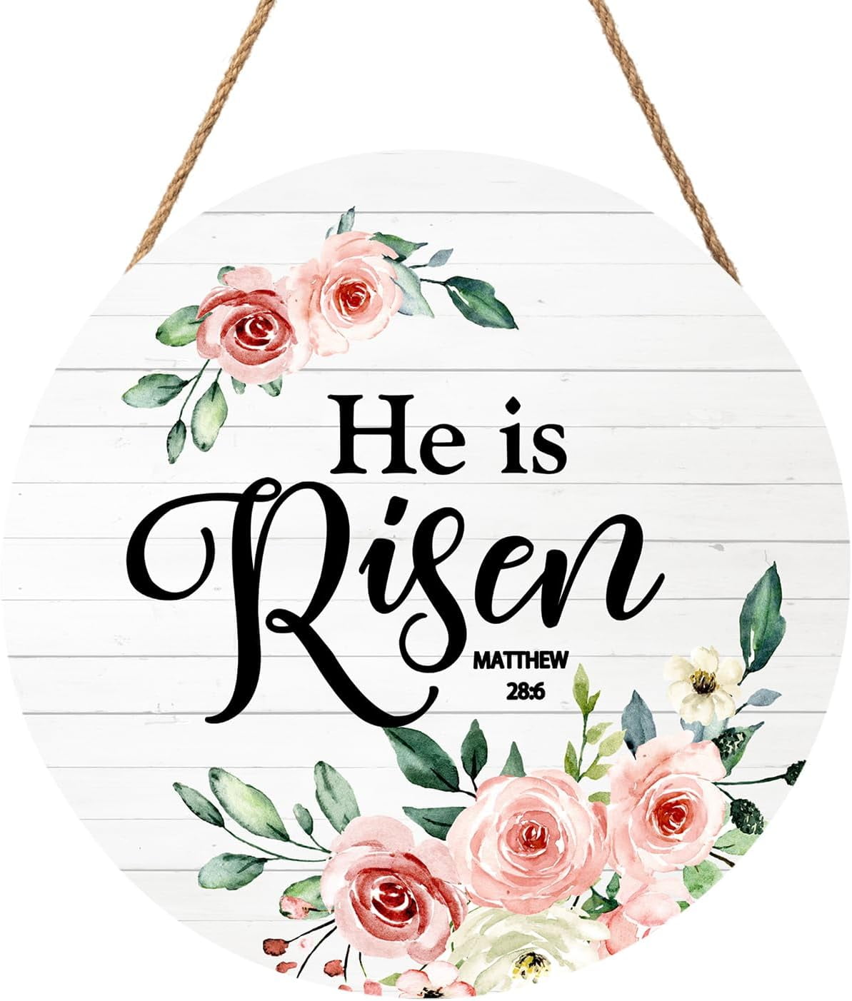 He is Risen Door Sign Round Wood Decor Sign Floral Rustic Farmhouse ...