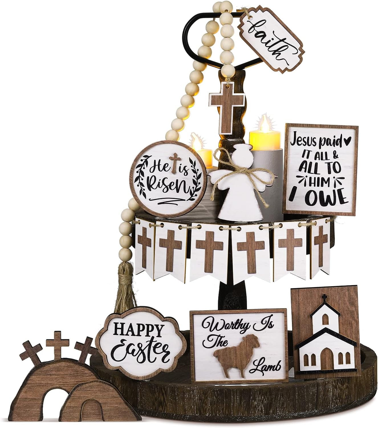 He is Risen Easter Tiered Tray Decor Wooden Religious Easter Decoration ...