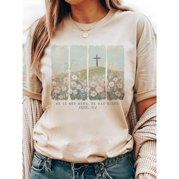 He is Risen Easter Tshirt Floral Christian Tee - Walmart.com