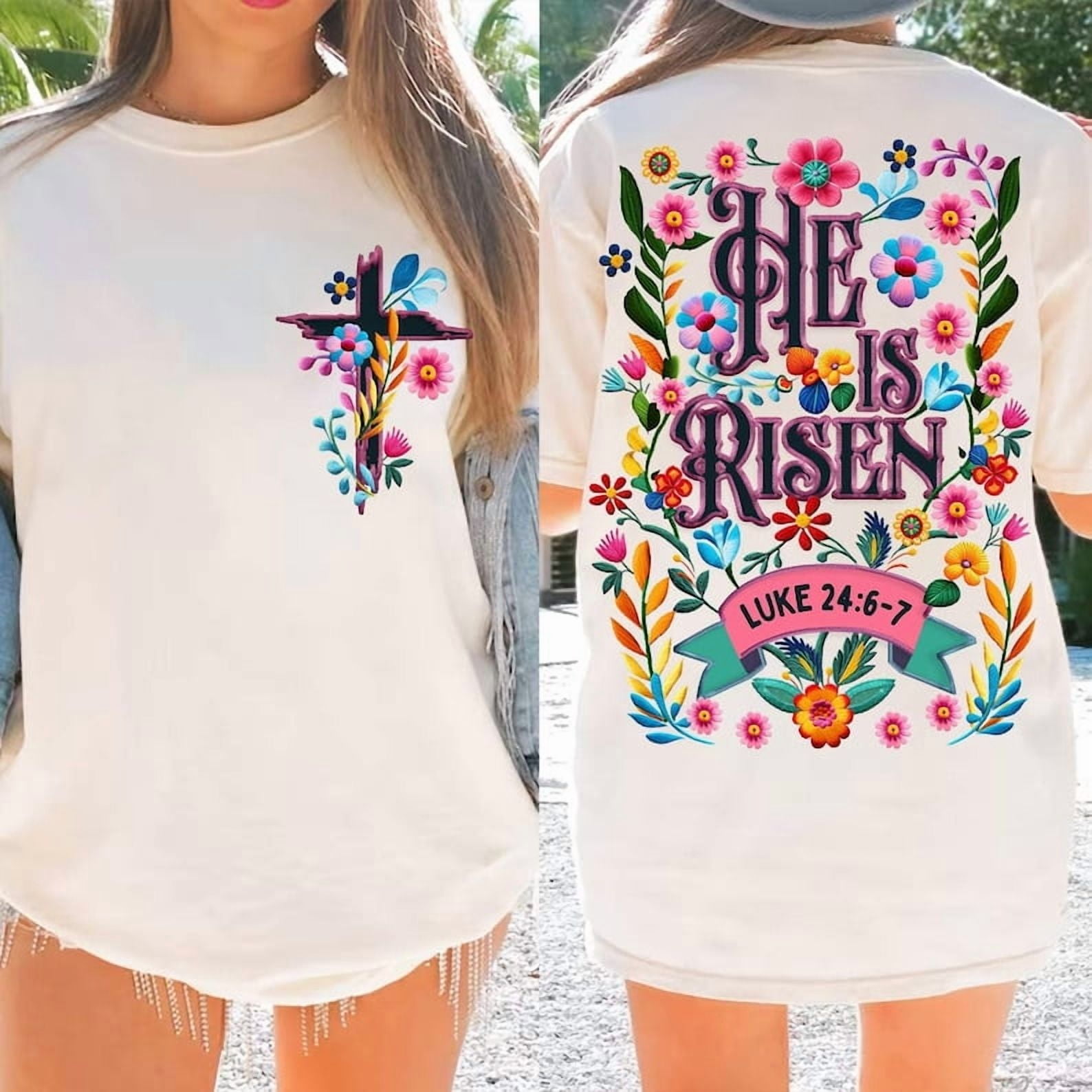 He is Risen Matthew 28 6, Retro Easter Christian Cross Floral Bible ...