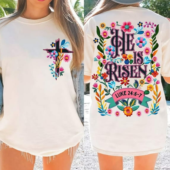 He is Risen Matthew 28 6, Retro Easter Christian Cross Floral Bible ...