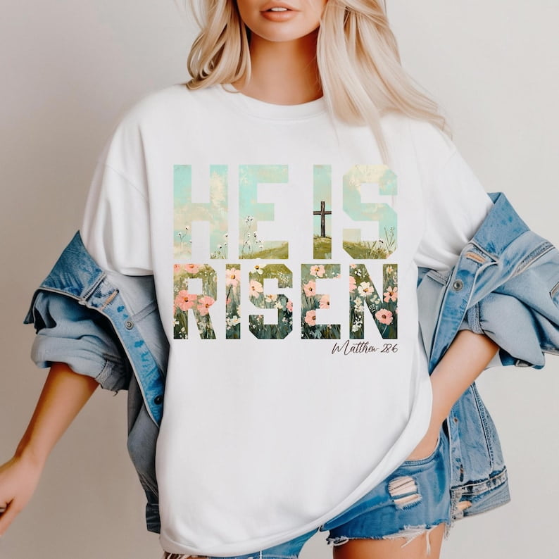 He is Risen Shirt, Wildflower Shirt, Spring Easter Shirt, Brushstroke Shirt, Aesthetic Boho ...