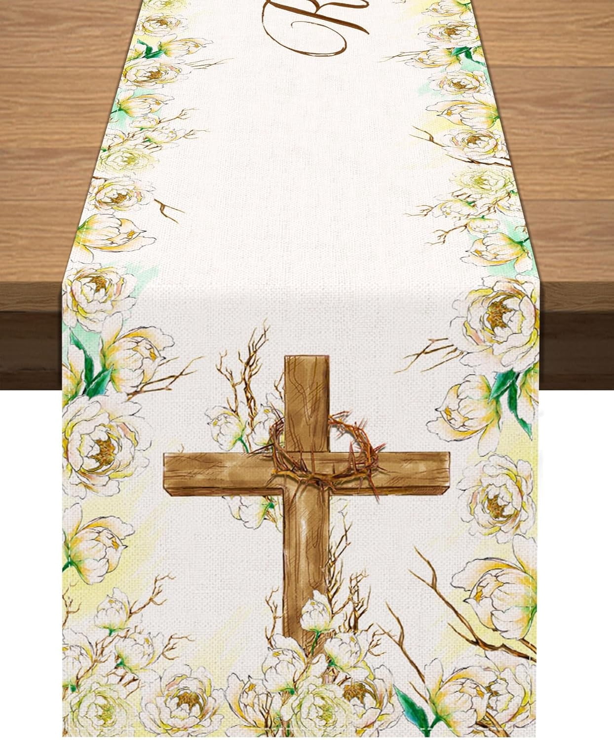 He is Risen Table Runner Christian Cross Resurrection Easter Decoration ...