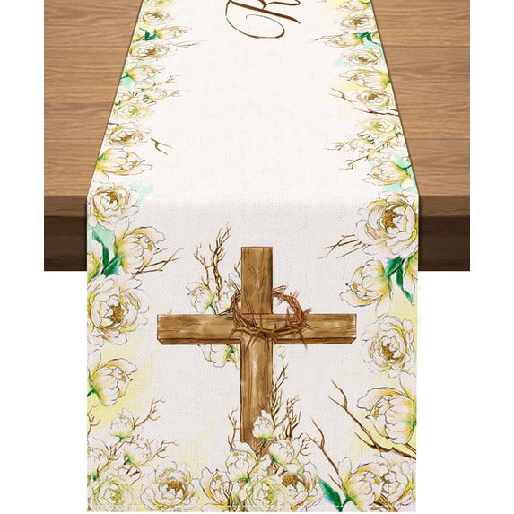 He is Risen Table Runner Christian Cross Resurrection Easter Decoration ...